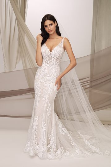 Style JANE: Lace Fit and Flare Wedding Gown with Plunging V-Neck and ...