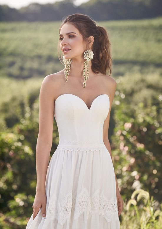 Style 66127: Linen Strapless A-Line Dress with Lace Trim Gypsy Skirt ...