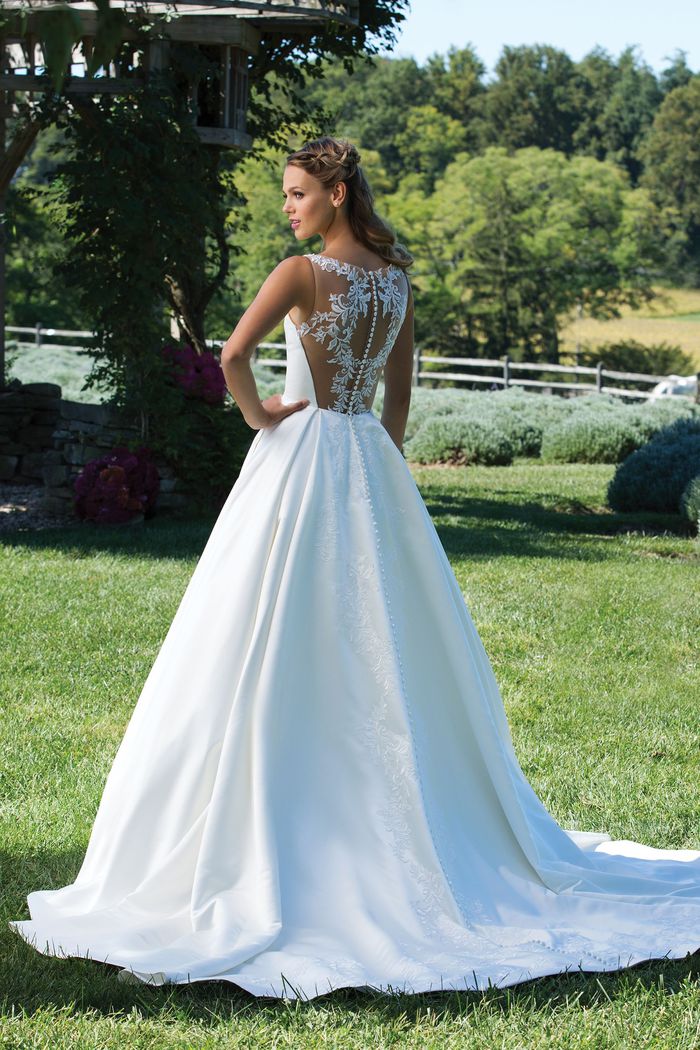 Style 3987: Matte Satin Ball Gown with Box Pleat Skirt and Sabrina ...