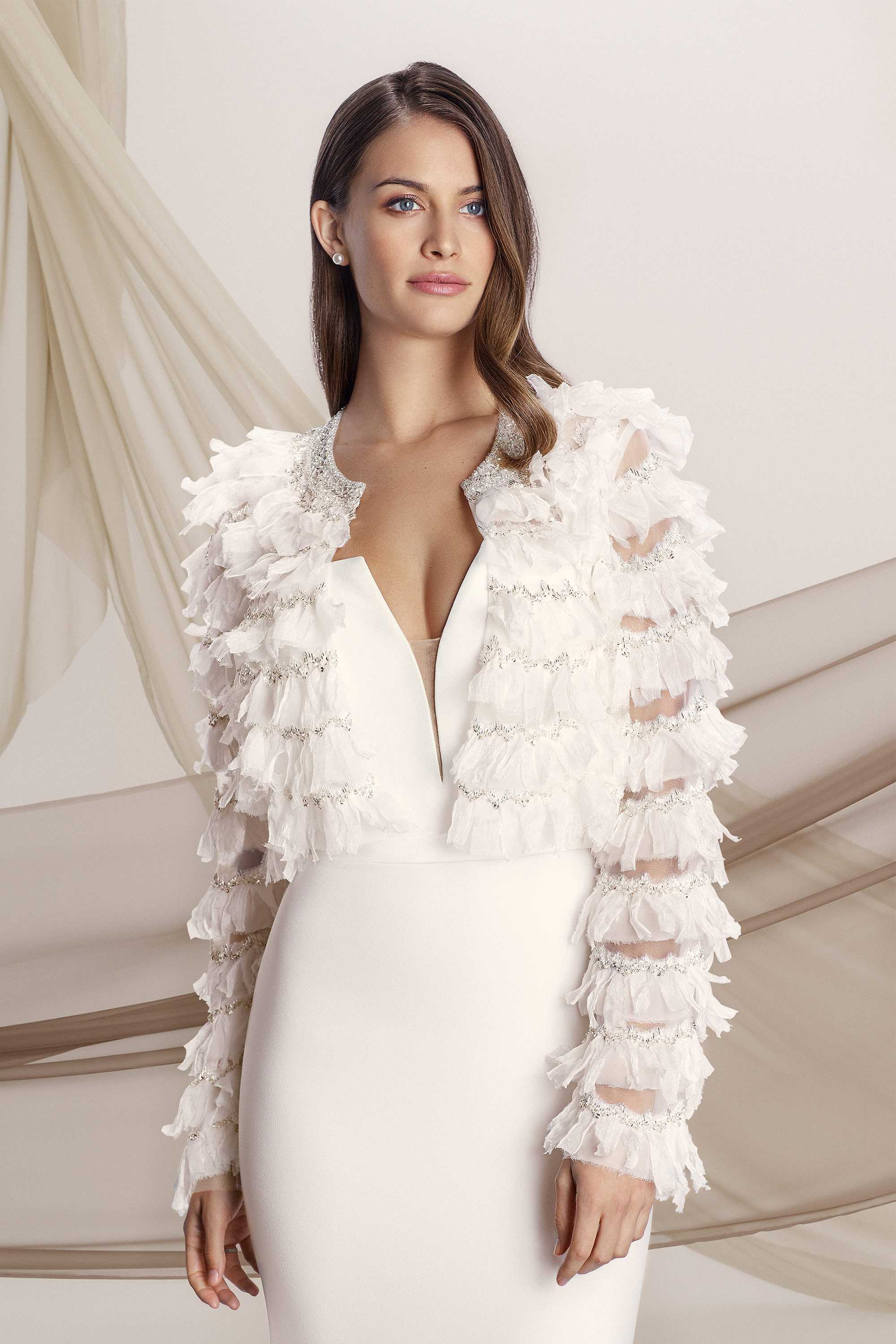 Style PALERMO JACKET: Jacket with Tiered Beaded Ruffle Trim and Beaded ...