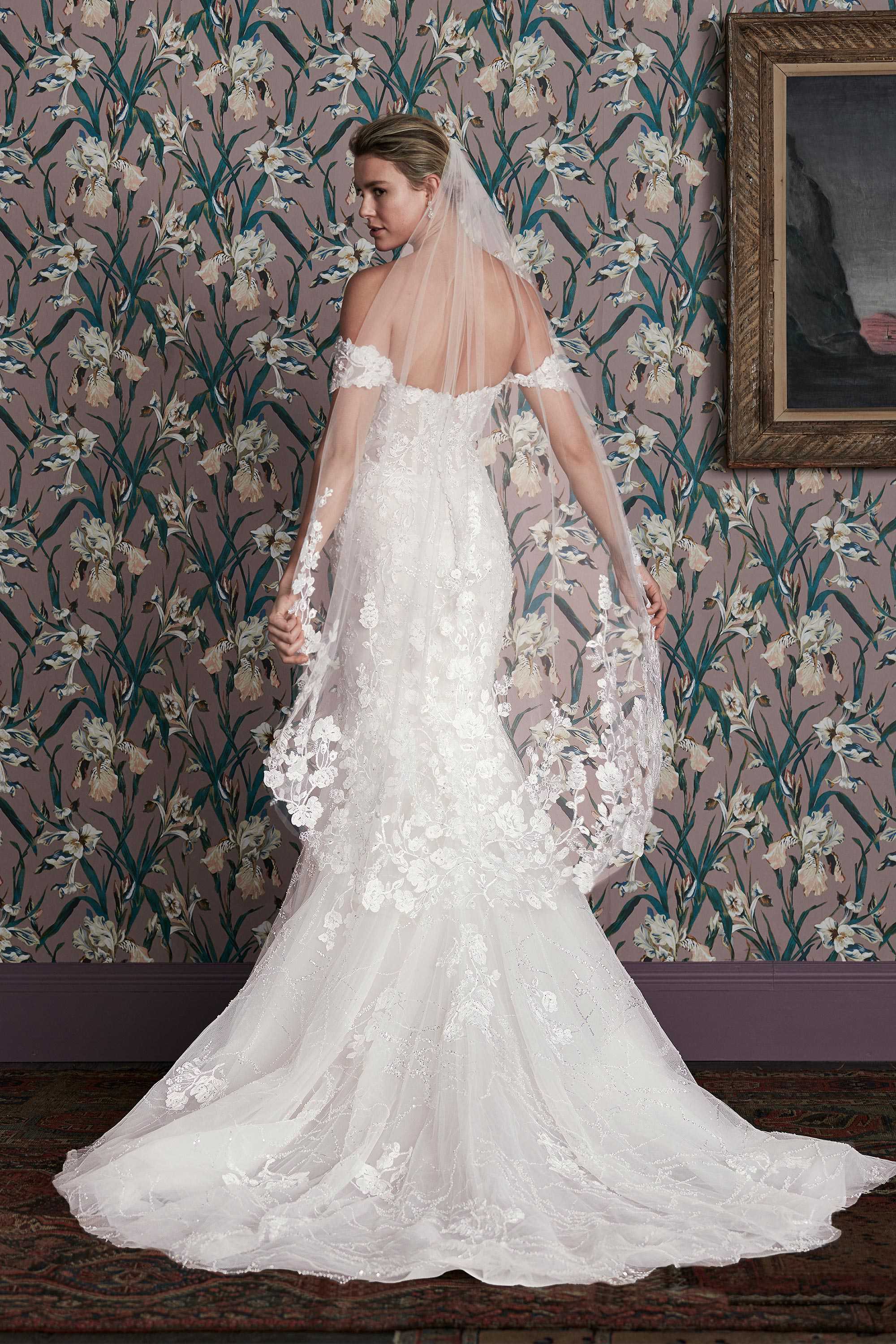 Style PARKER VEIL: Circular Cut Waltz Length Veil with Floral Beaded ...