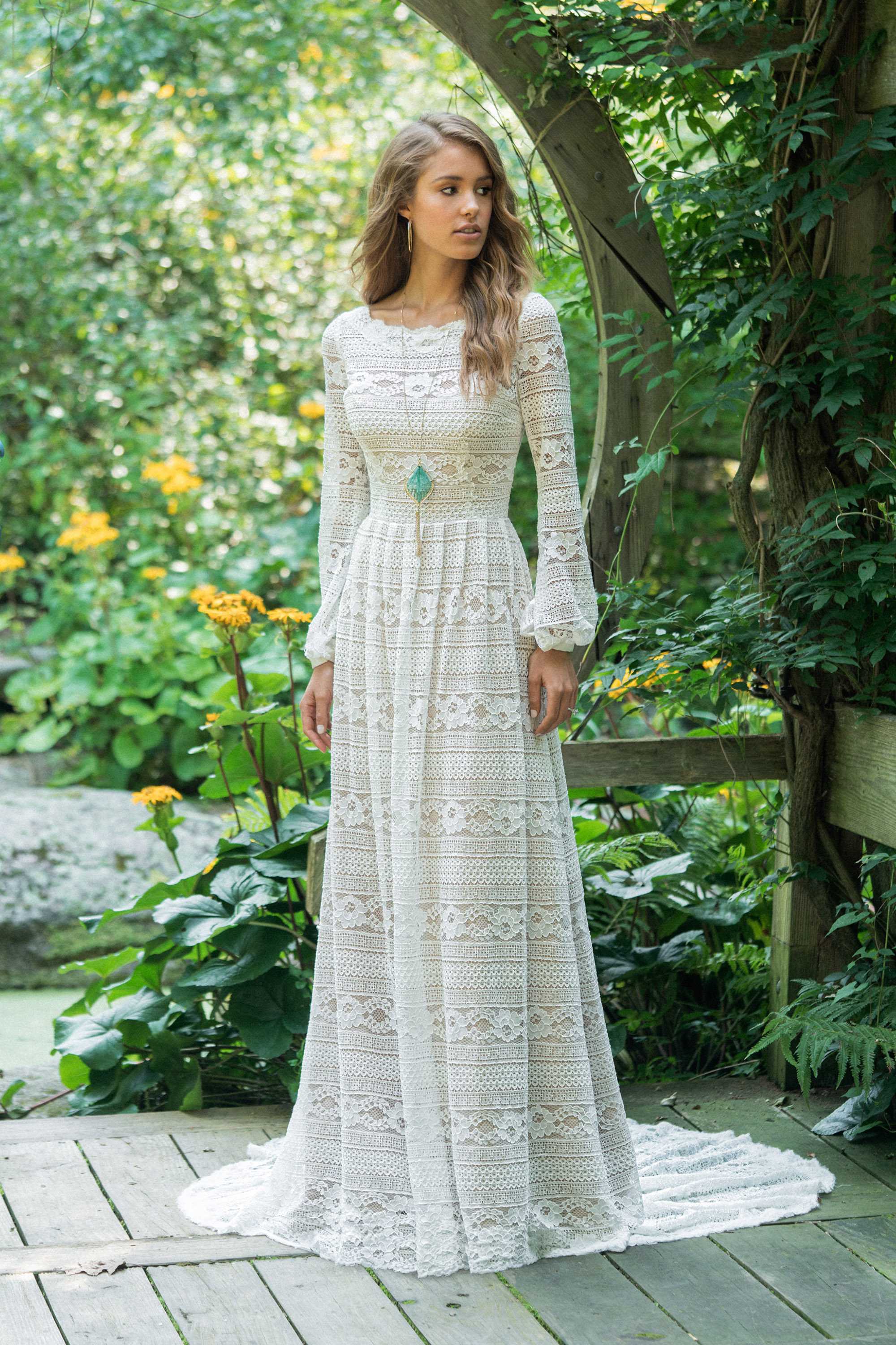 Style 66014: Long Sleeve Allover Lace Gown with Wrist Cuff | Lillian West