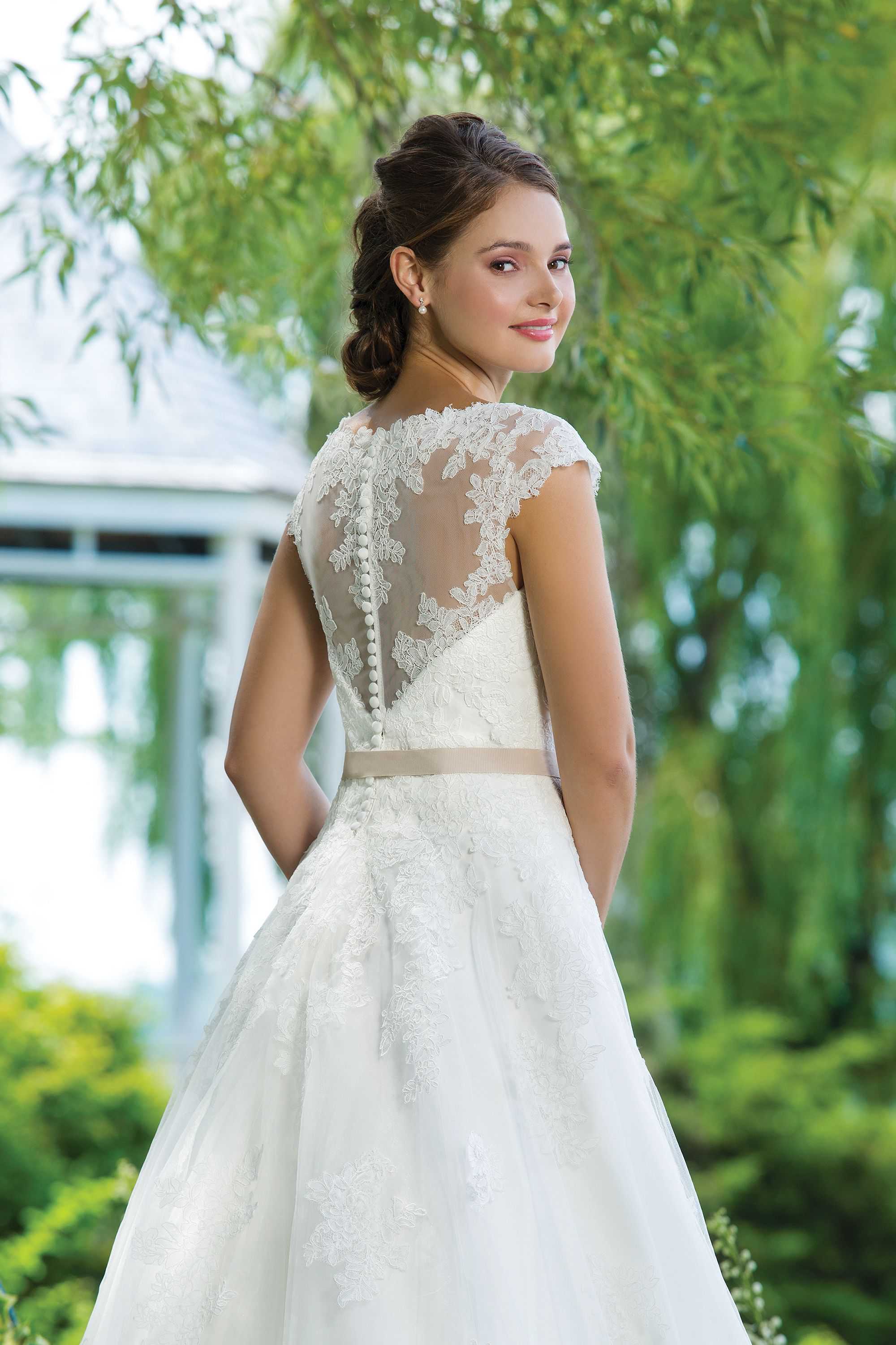 Style 6097: Alencon Lace and Tulle Ball Gown with Sabrina Neckline ...