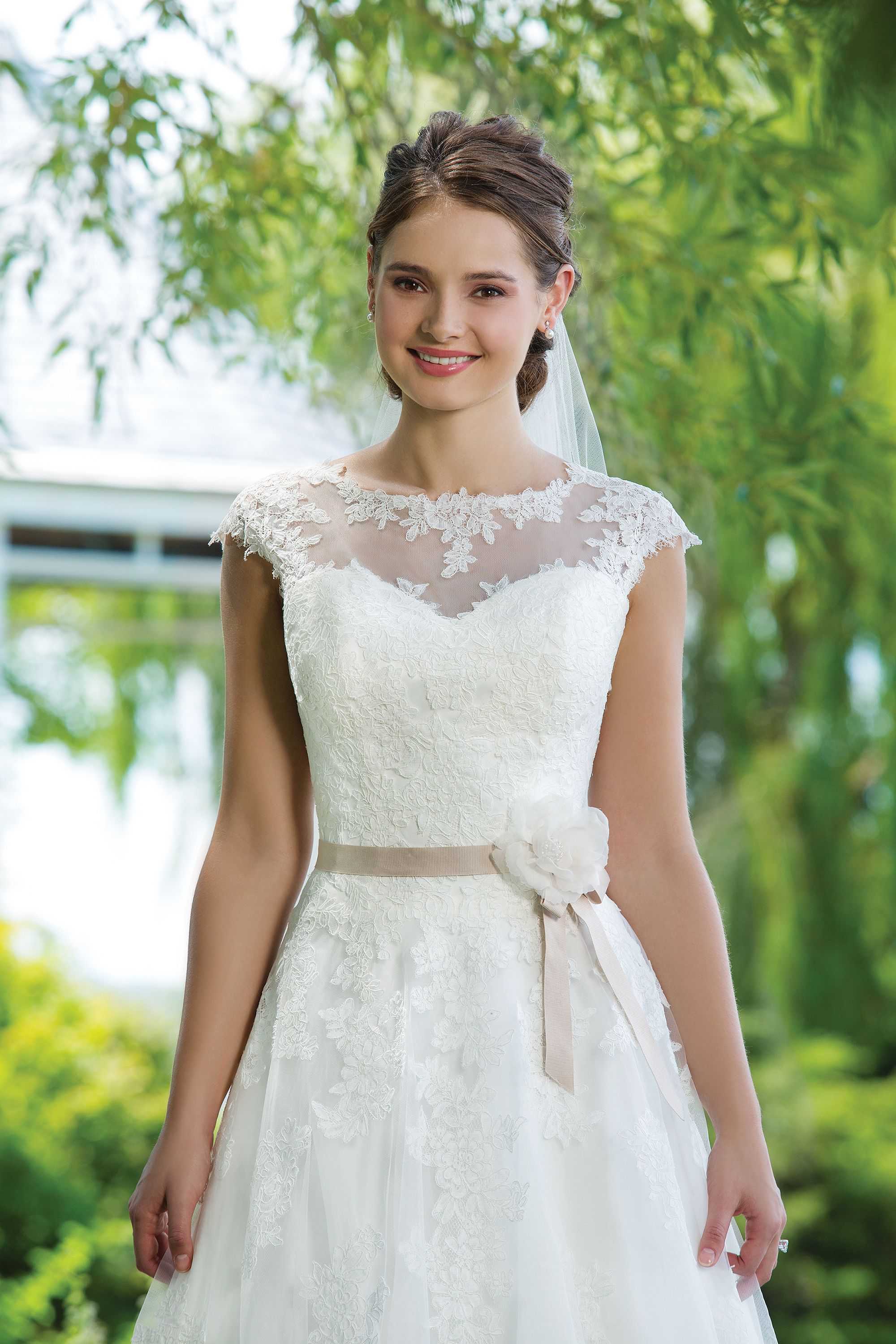 Style 6097: Alencon Lace and Tulle Ball Gown with Sabrina Neckline ...