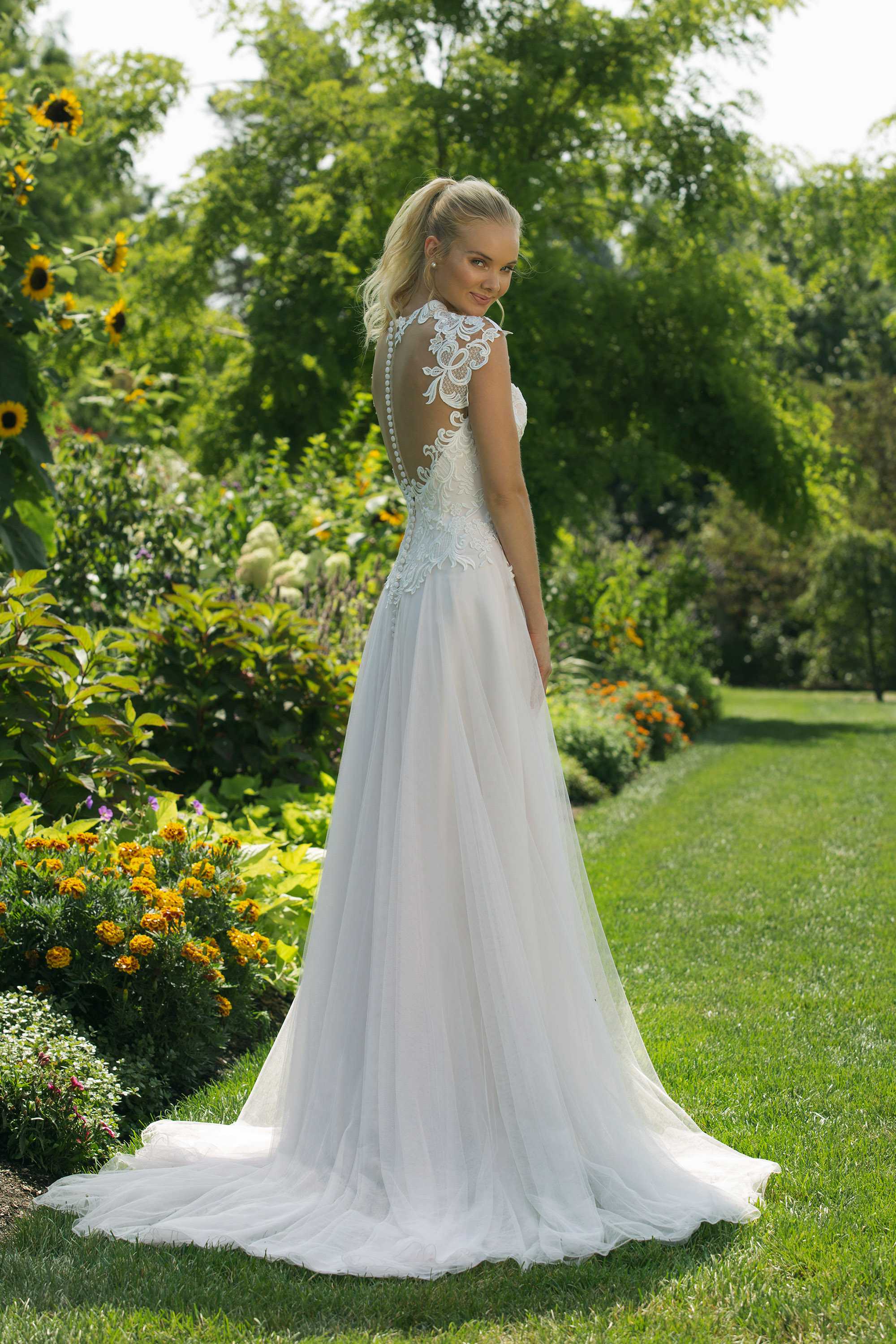 Style 11020: Queen Anne Neckline A-line Gown with Tulle Skirt ...