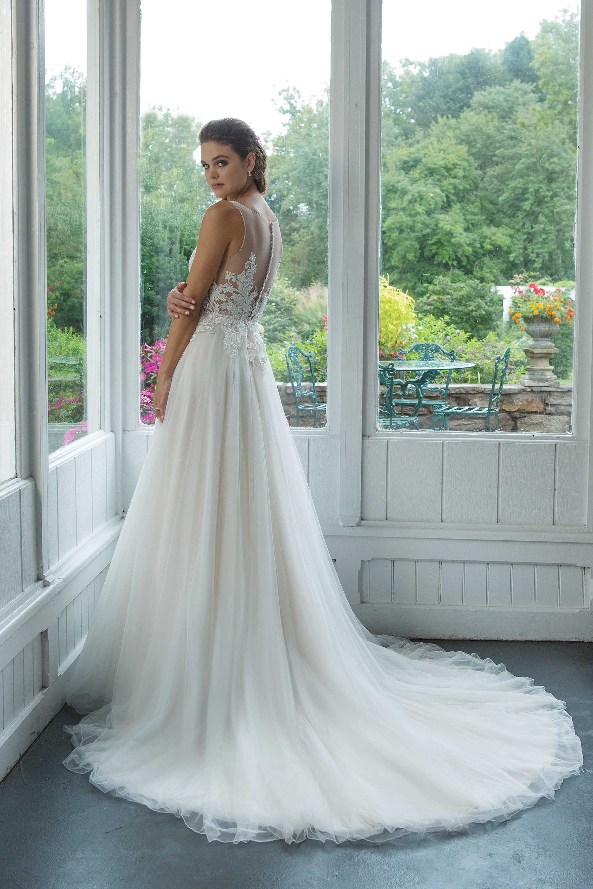 Style 11085: A-line English Net Gown with Illusion Sabrina Neckline ...