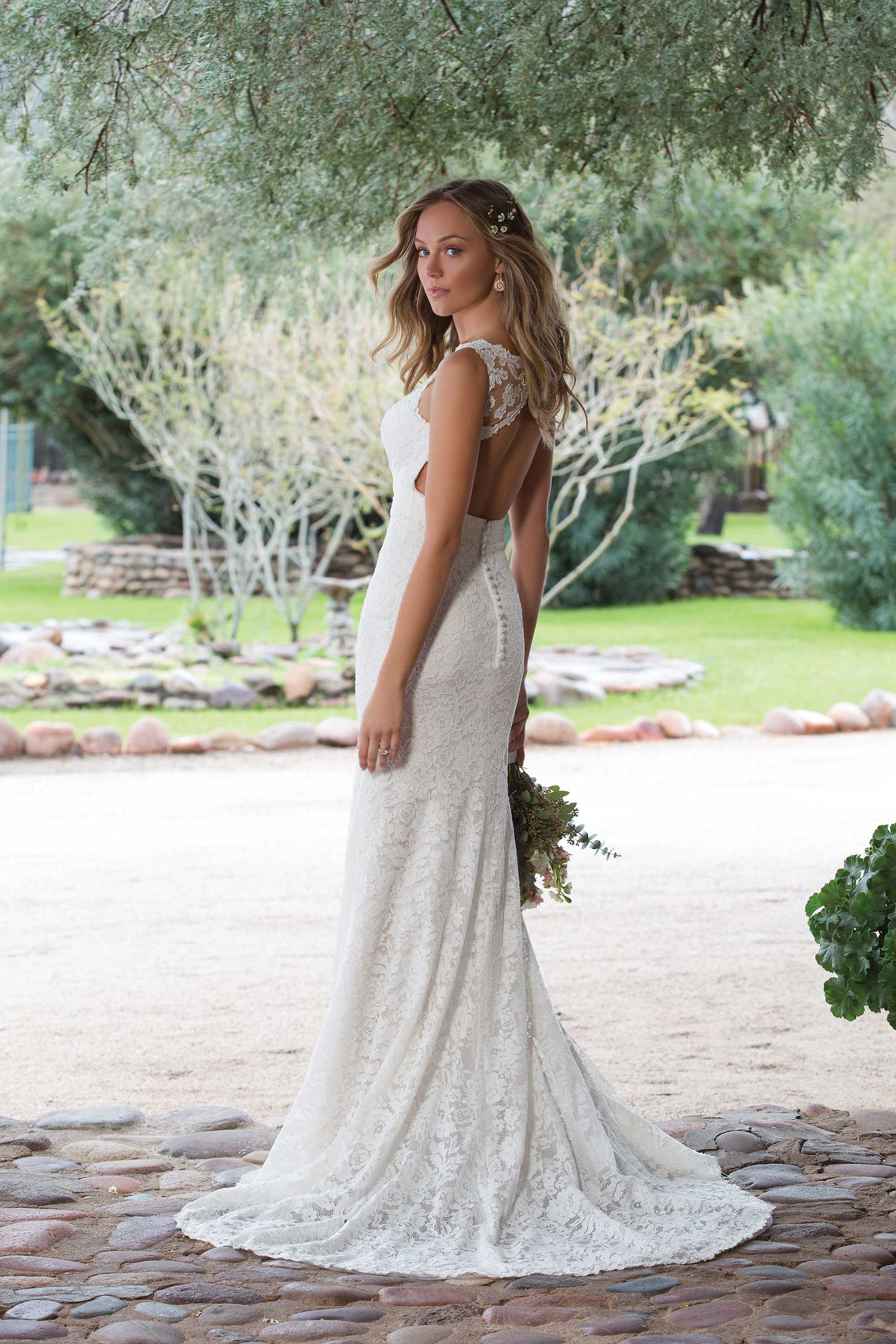 Style 1148: Floral Lace Fit and Flare Gown with Sabrina Neckline ...