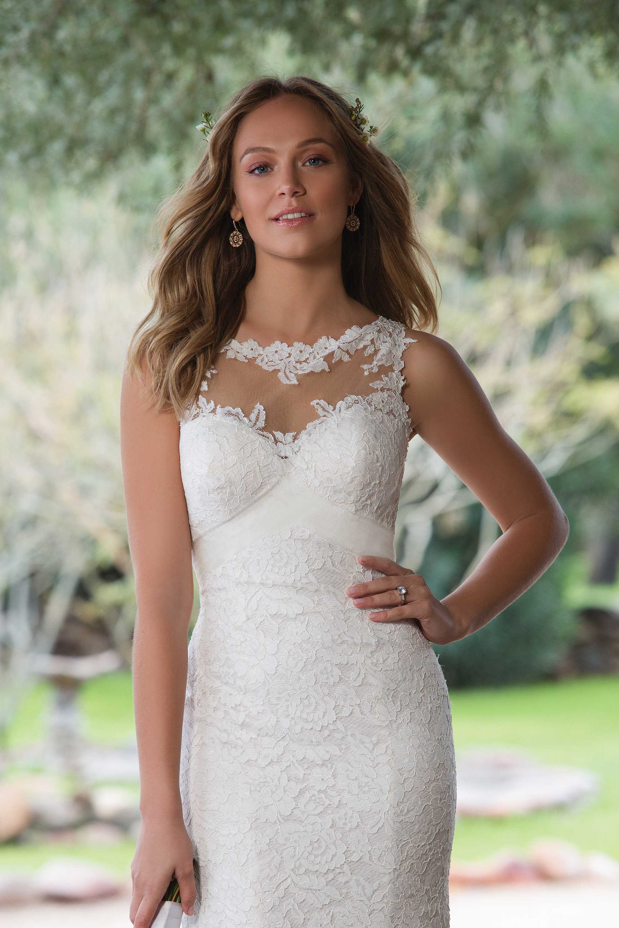 Style 1148: Floral Lace Fit and Flare Gown with Sabrina Neckline ...