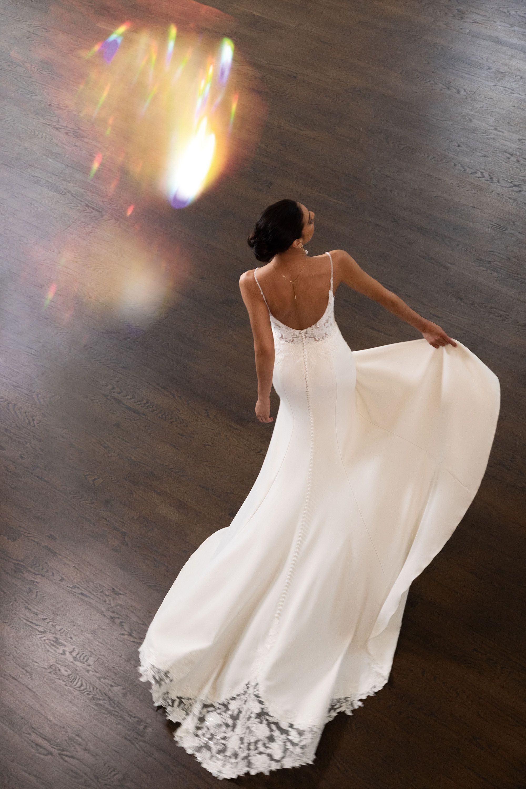 Style Everley: Lace and Crepe Fit and Flare Wedding Dress with Slit ...