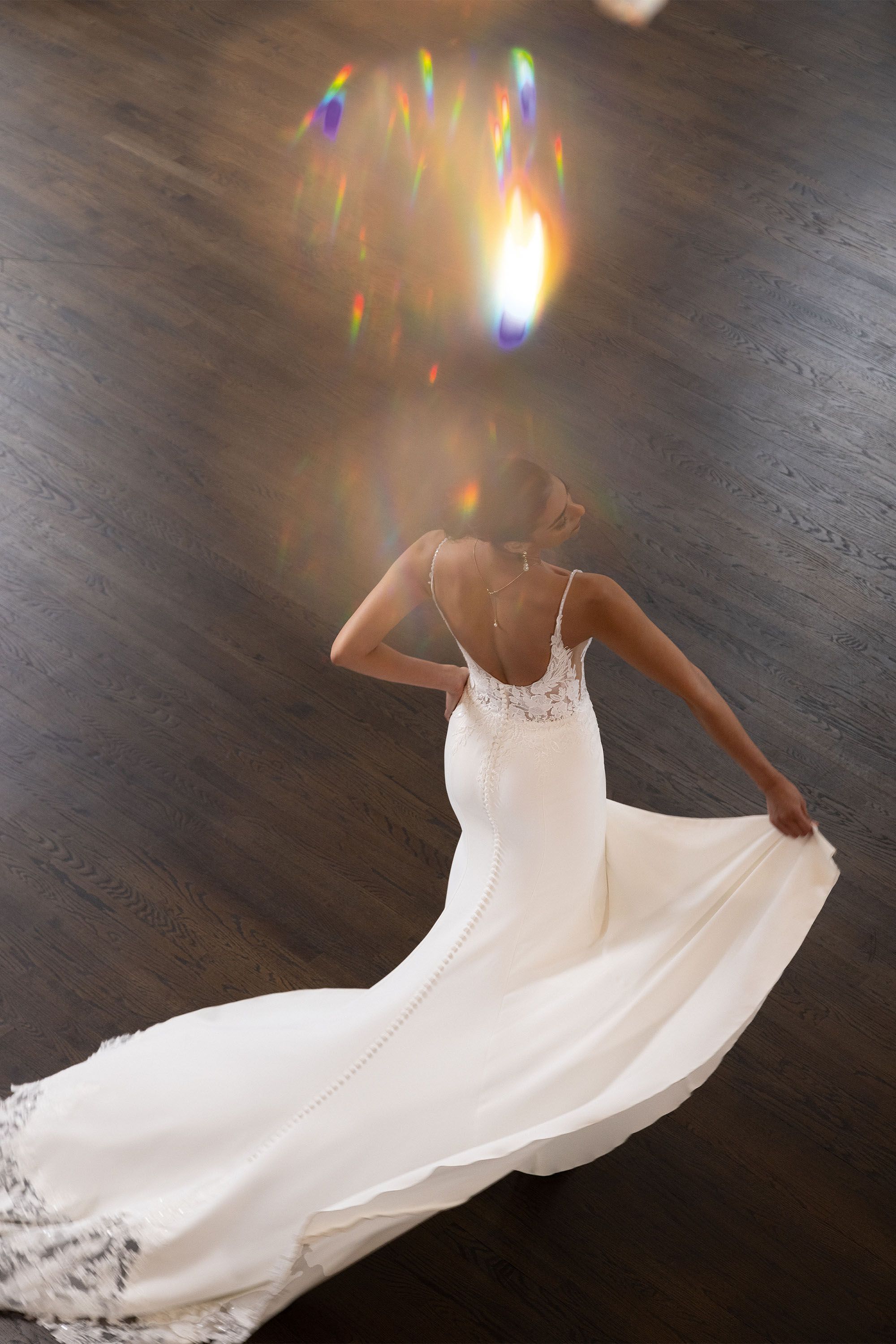 Style Everley: Lace and Crepe Fit and Flare Wedding Dress with Slit ...