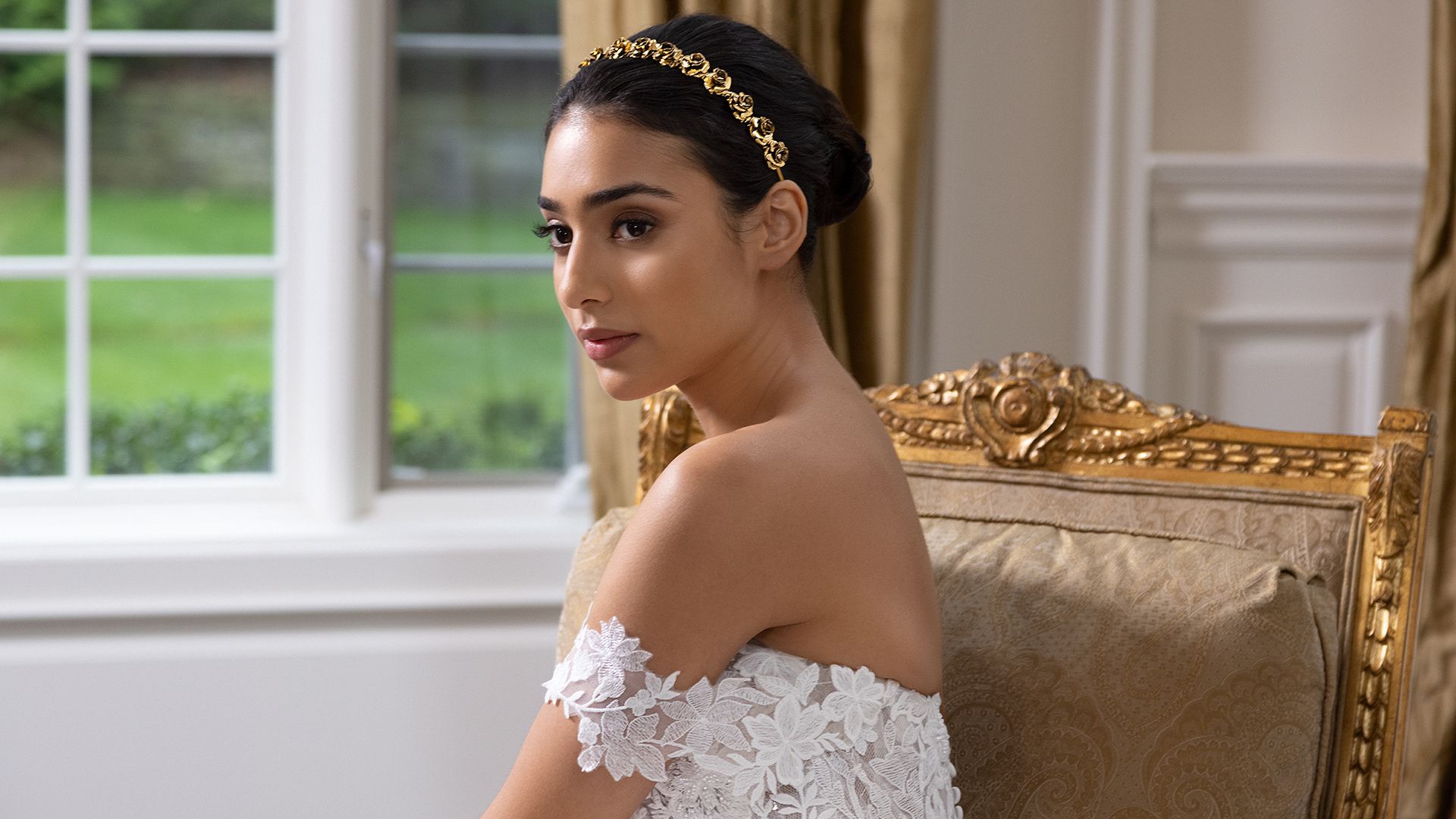 Style Elissa: Lace Fit and Flare Gown with Detachable Off the Shoulder ...