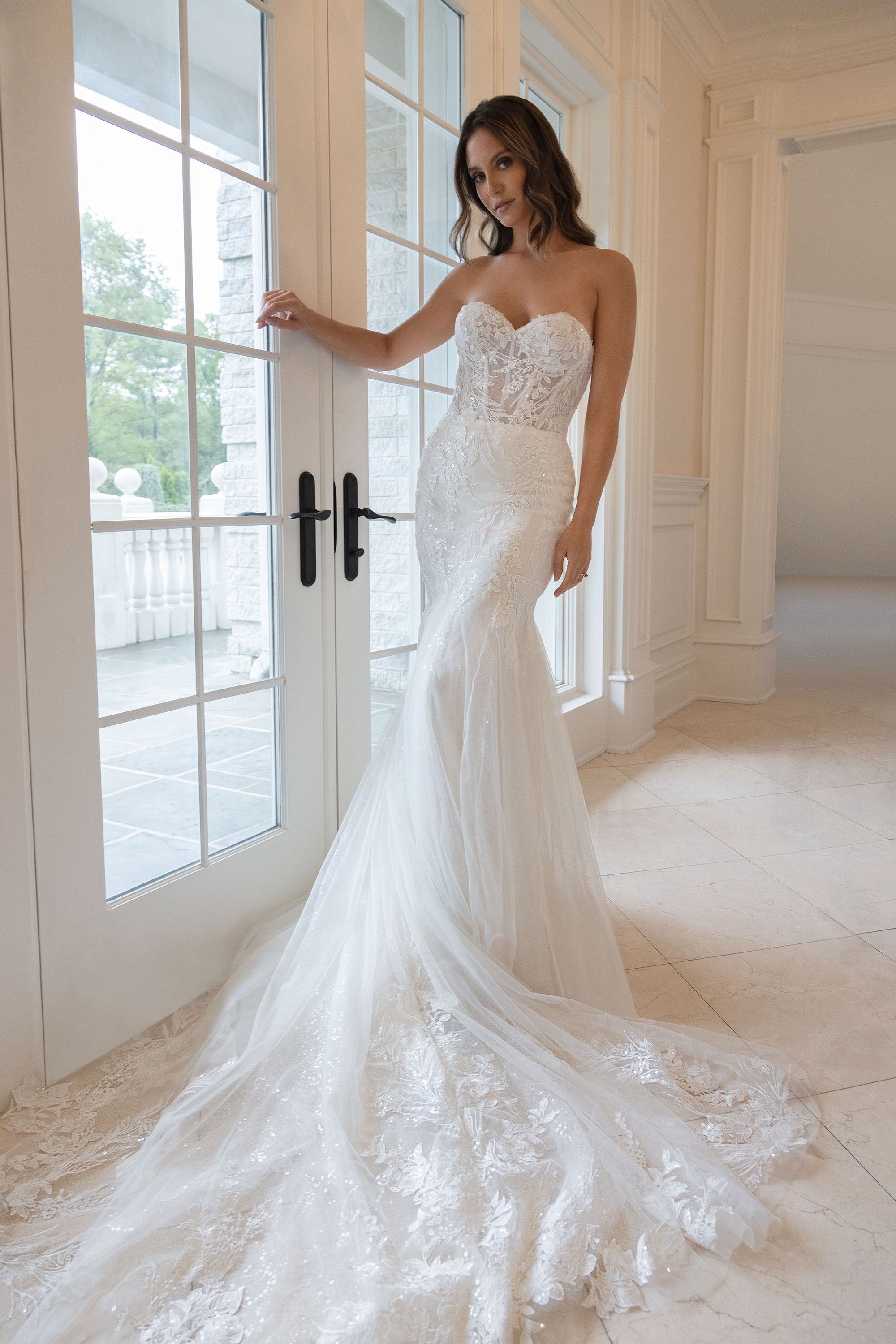 Style Elora: Sequined Strapless Fit and Flare Dress with Exposed Boning ...