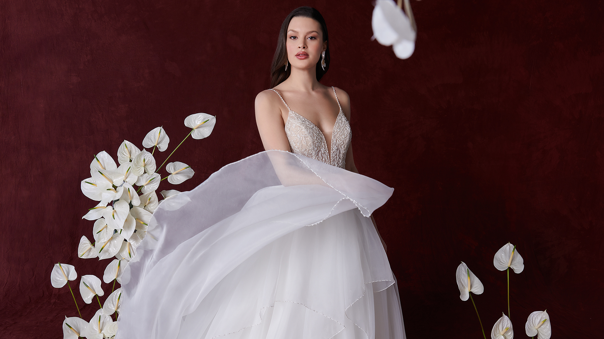 Style Houston: Organza Ruffle Skirt Ball Gown with Beaded Bodice | Justin Alexander