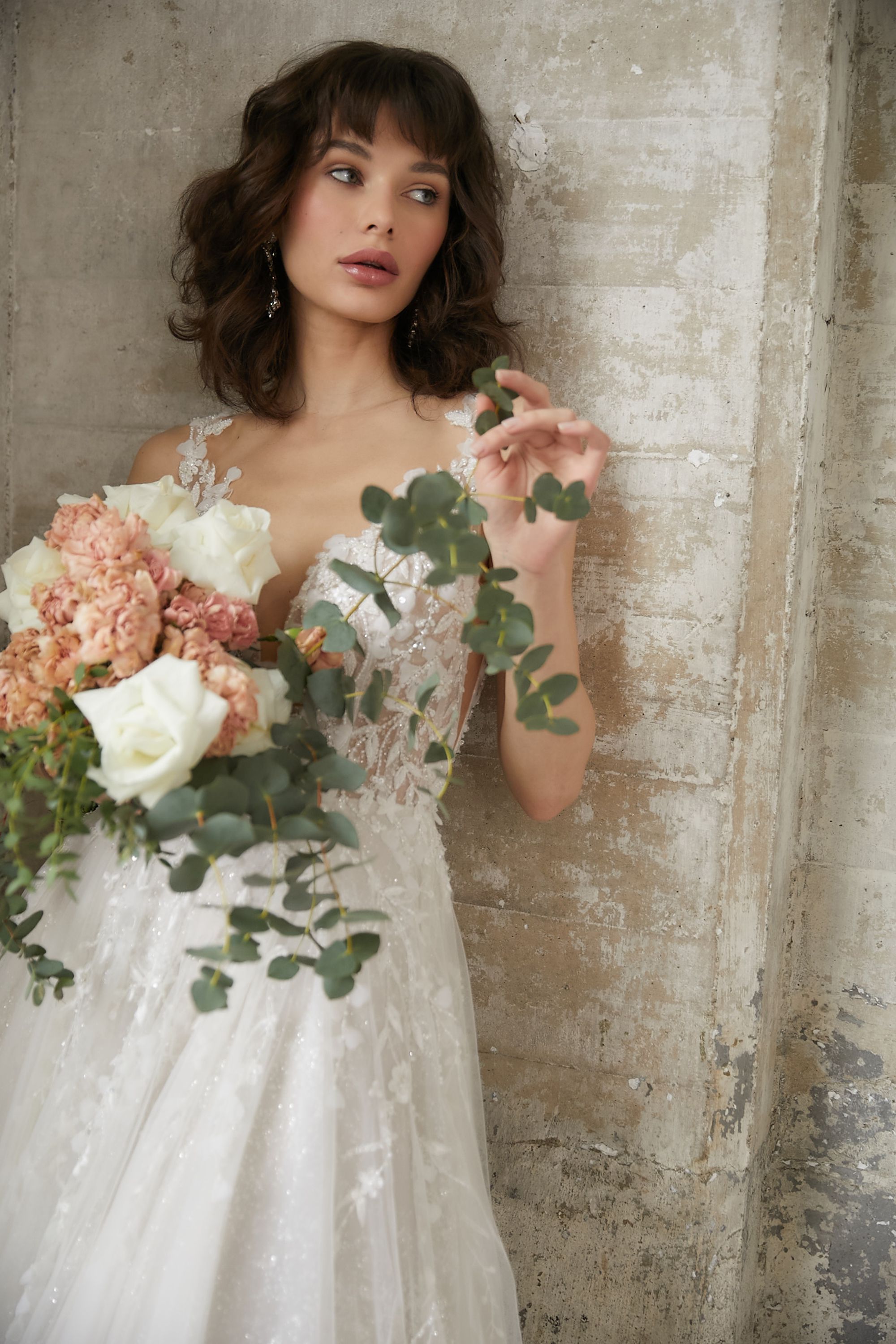 Style GUSSIE: Beaded Tulle A-Line Wedding Gown with Illusion Sabrina ...