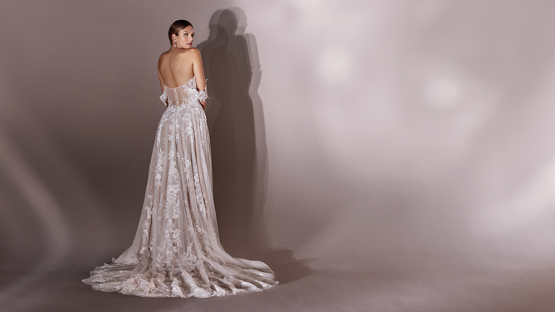 Style UTOPIA: Off the Shoulder A-Line Wedding Gown with Lace Appliqués ...