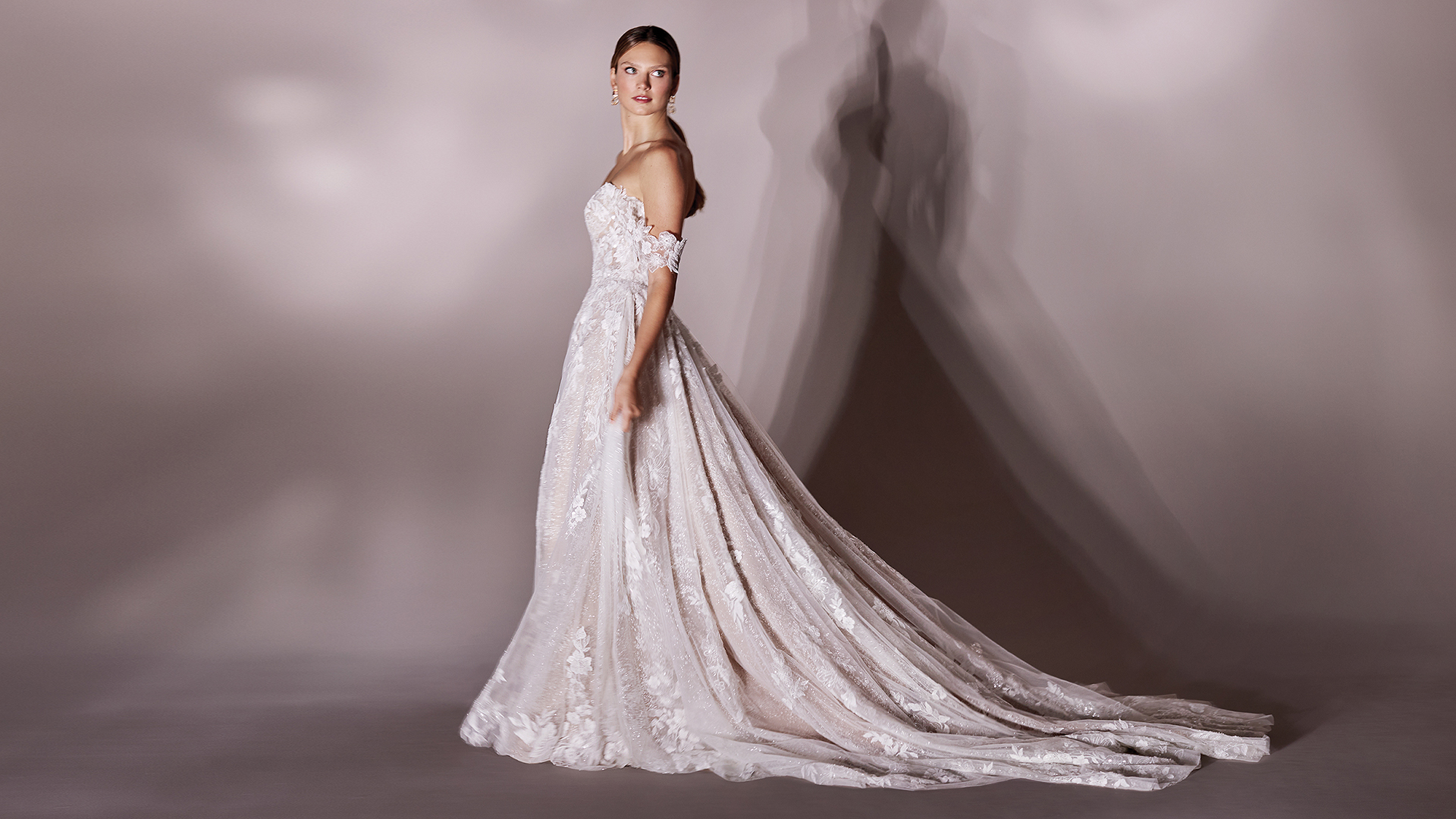 Style UTOPIA: Off the Shoulder A-Line Wedding Gown with Lace Appliqués ...