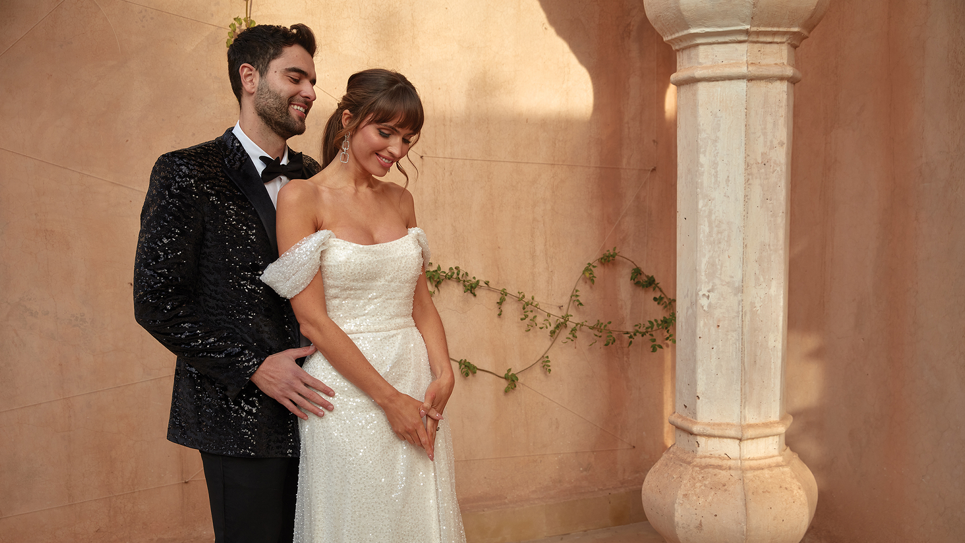 Style 44428: Sequined Tulle Off-the-Shoulder Slim A-Line with Skirt ...