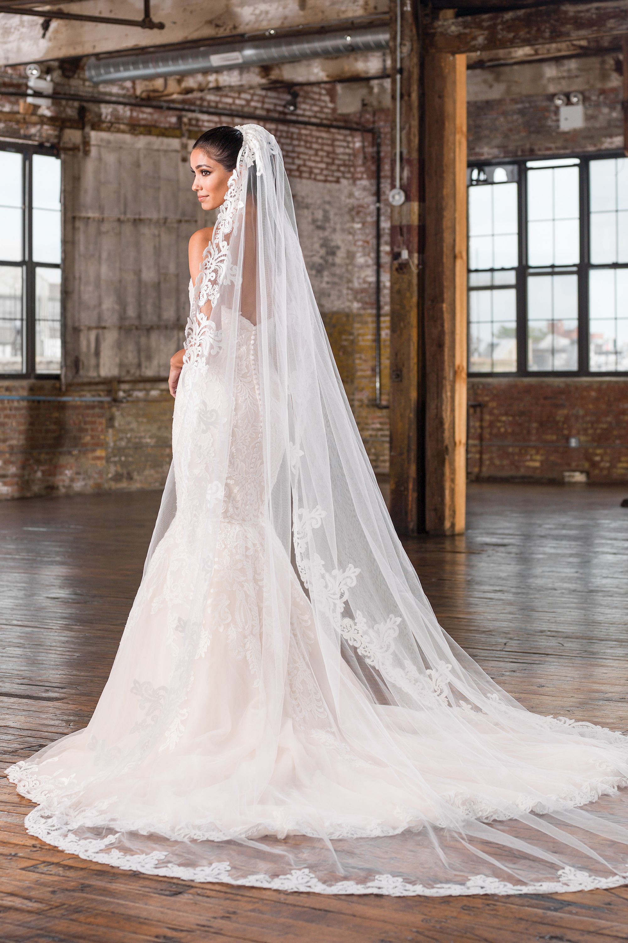 Style 9826V: Cathedral Veil with Lace Appliqué Trim | Justin Alexander ...
