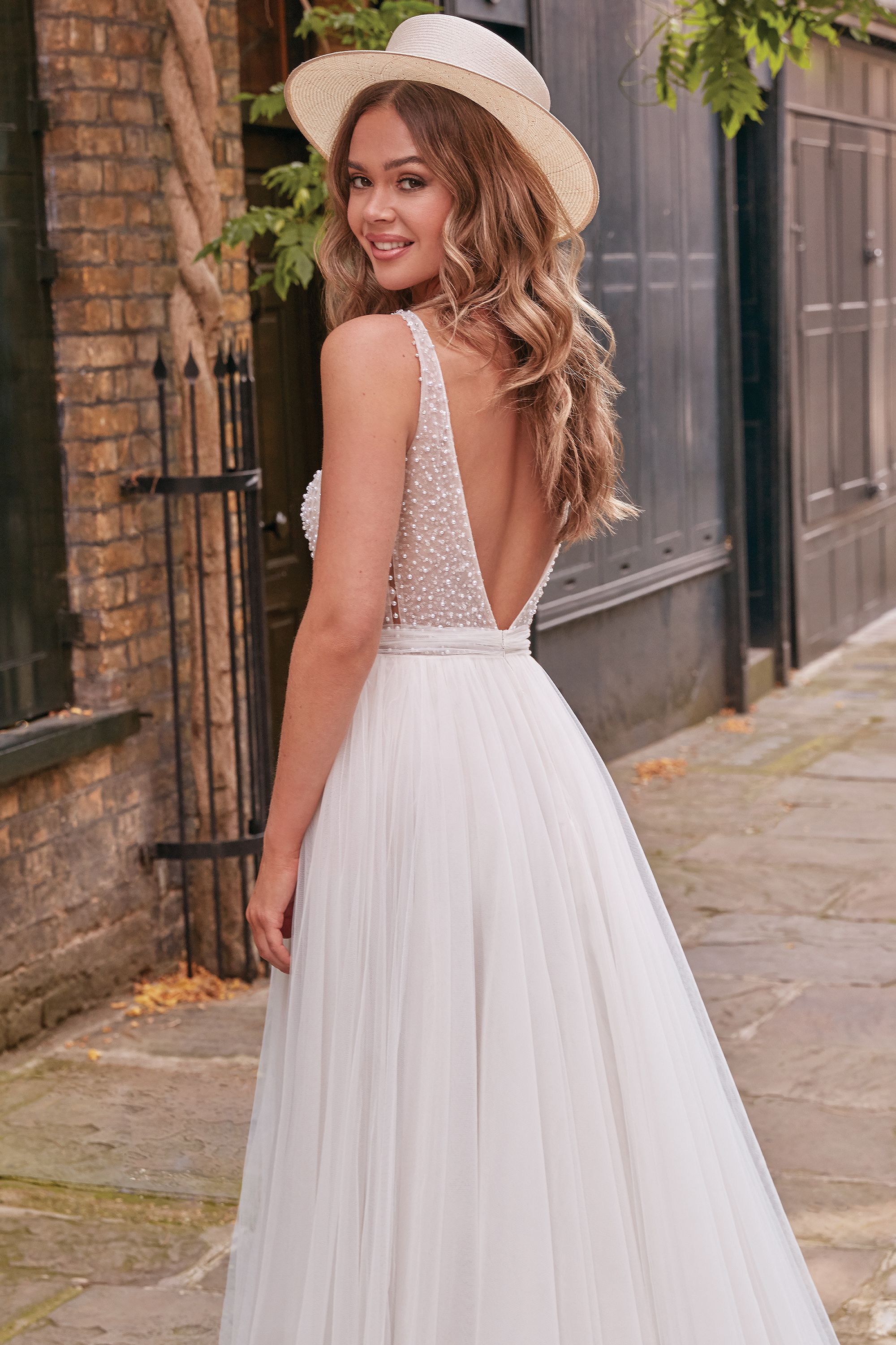 Style Gabriella: Square Neck A-Line Wedding Dress with Pearled Bodice ...