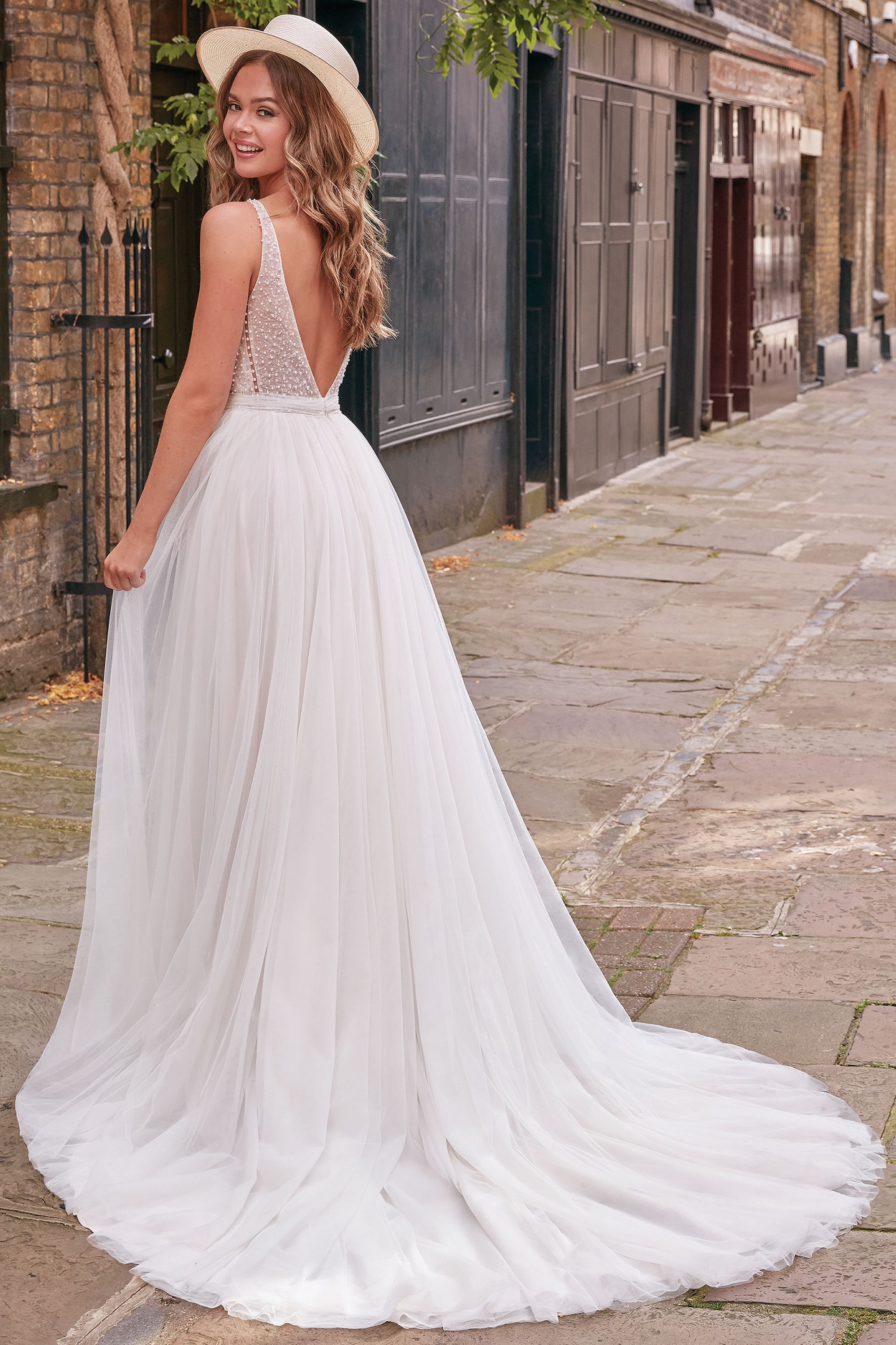 Style Gabriella: Square Neck A-Line Wedding Dress with Pearled Bodice ...