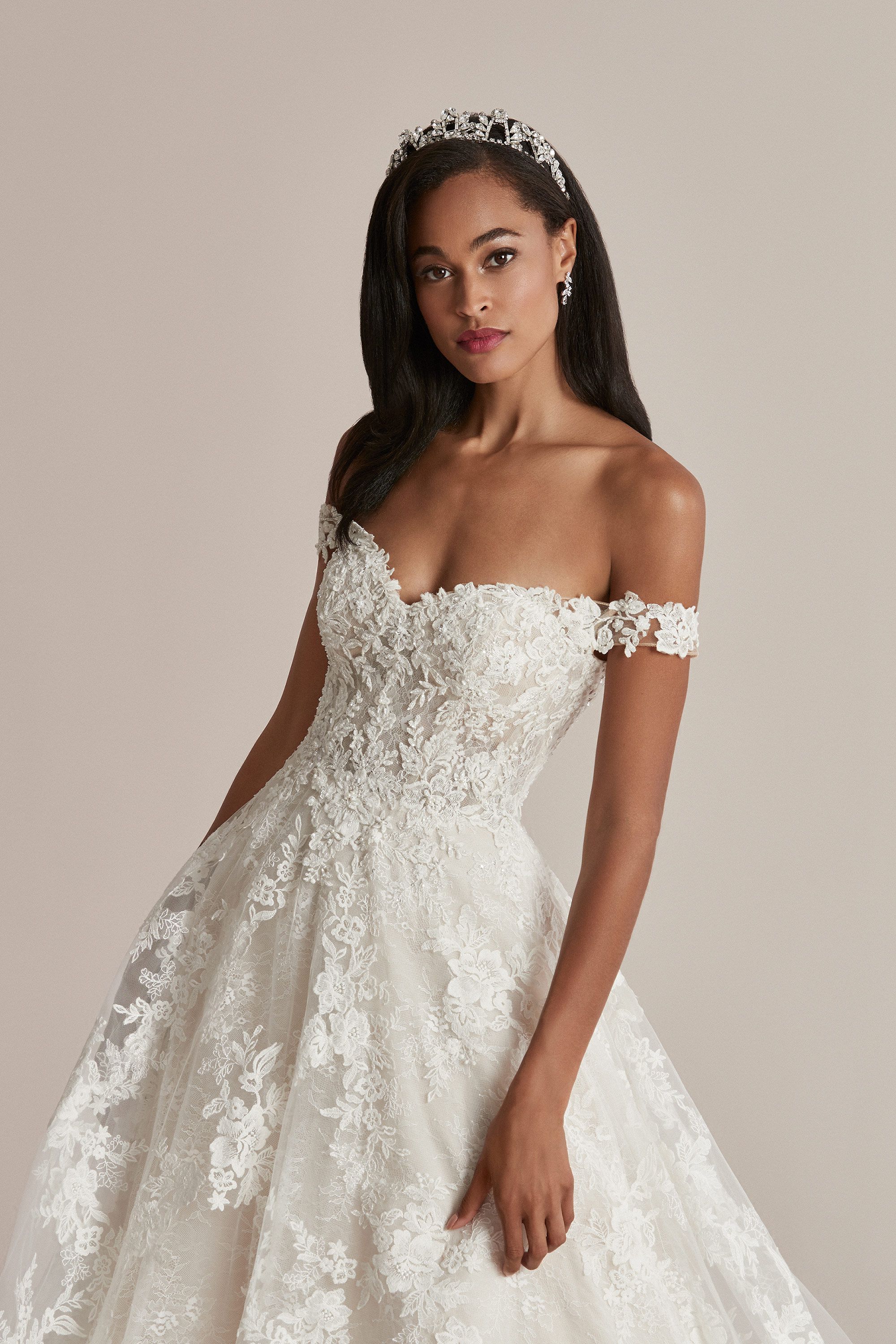 Style Caralynn: Floral Lace A-Line Wedding Dress with Off-The-Shoulder ...