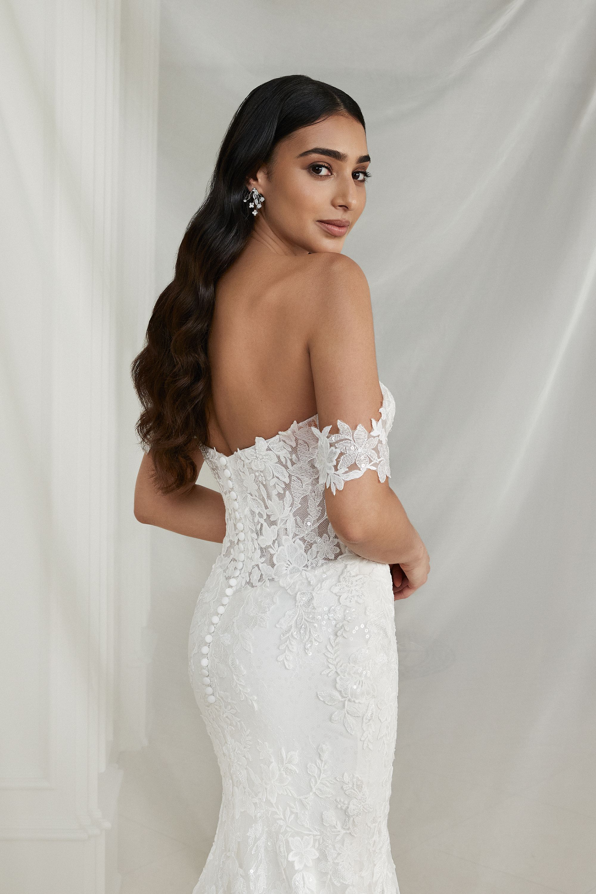 Style Elissa: Lace Fit and Flare Gown with Detachable Off the Shoulder ...