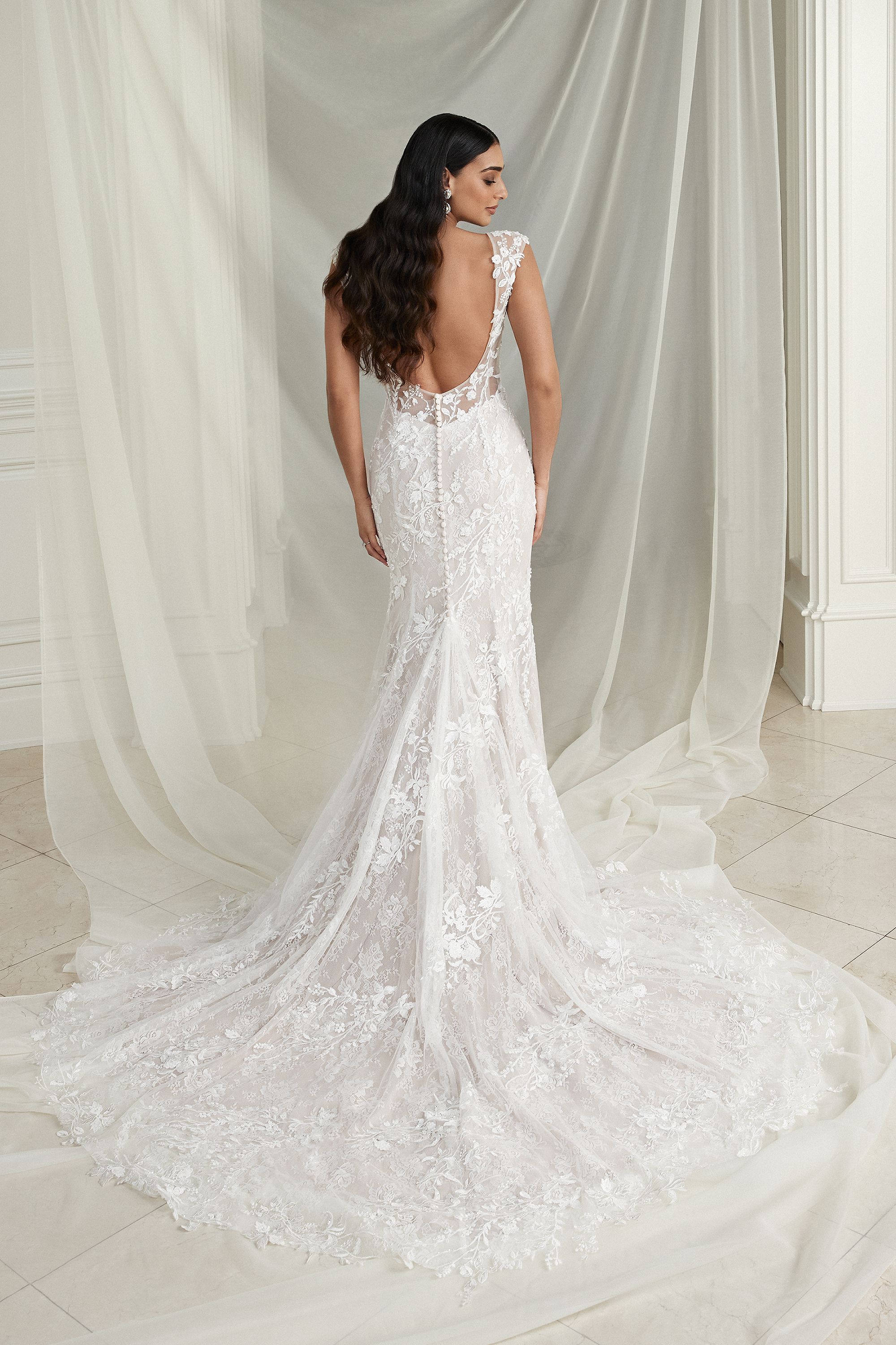 Style Ember: Lace Fit and Flare Wedding Dress with Cap Sleeves and Low ...