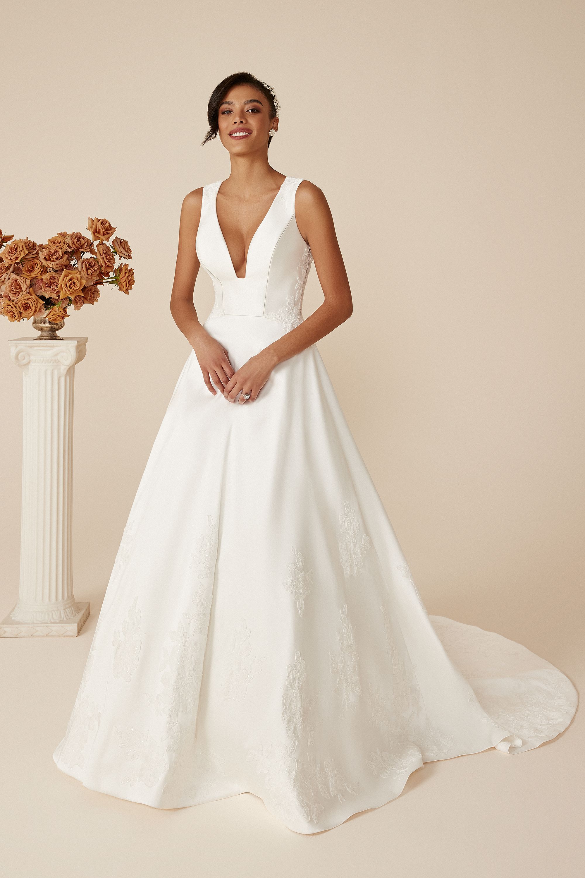 Style Devan: Clean Stretch Mikado Ball Gown with Scoop Back and Pockets ...