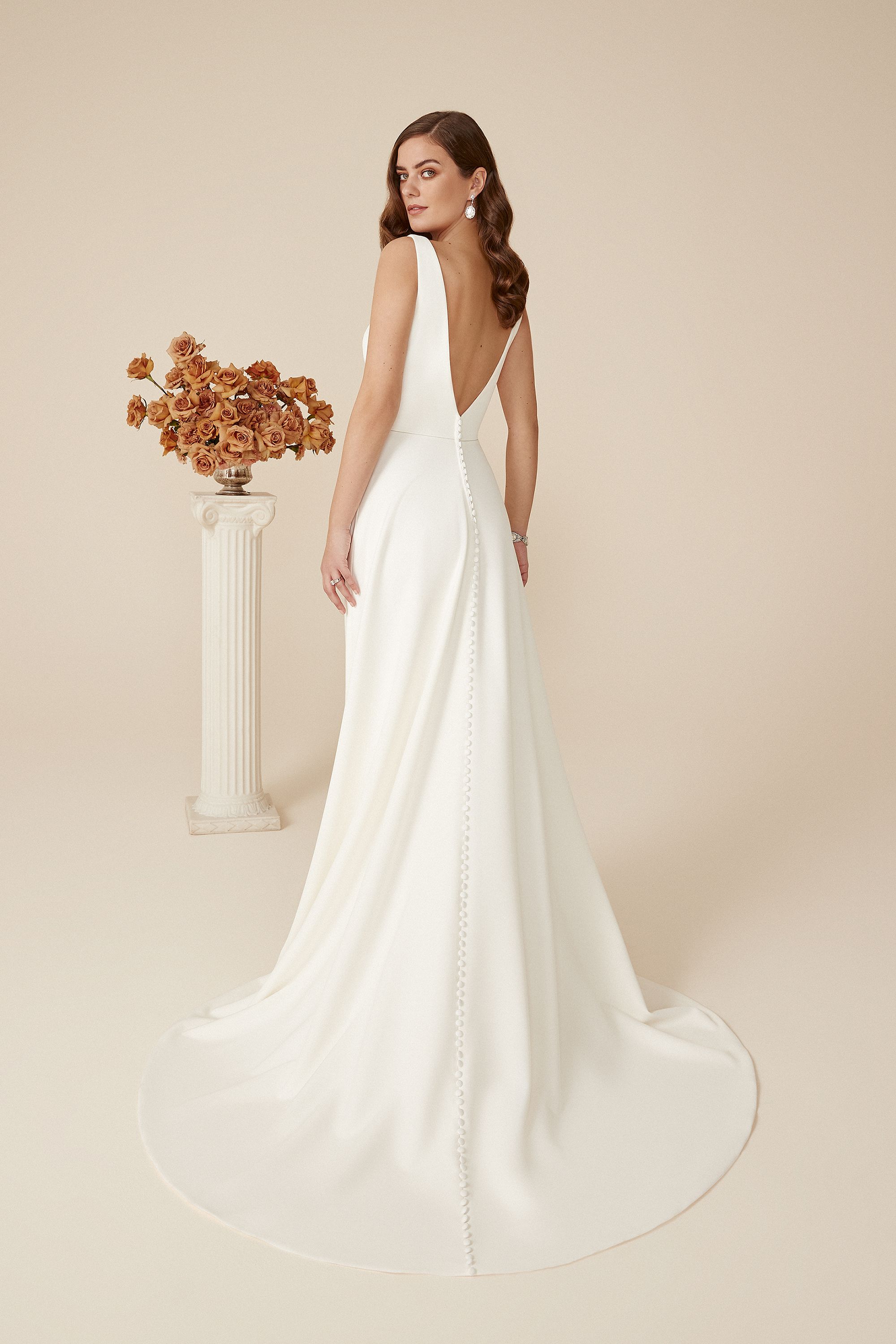 Style Drew: Sabrina Neckline Stretch Crepe A-Line Gown | Justin Alexander