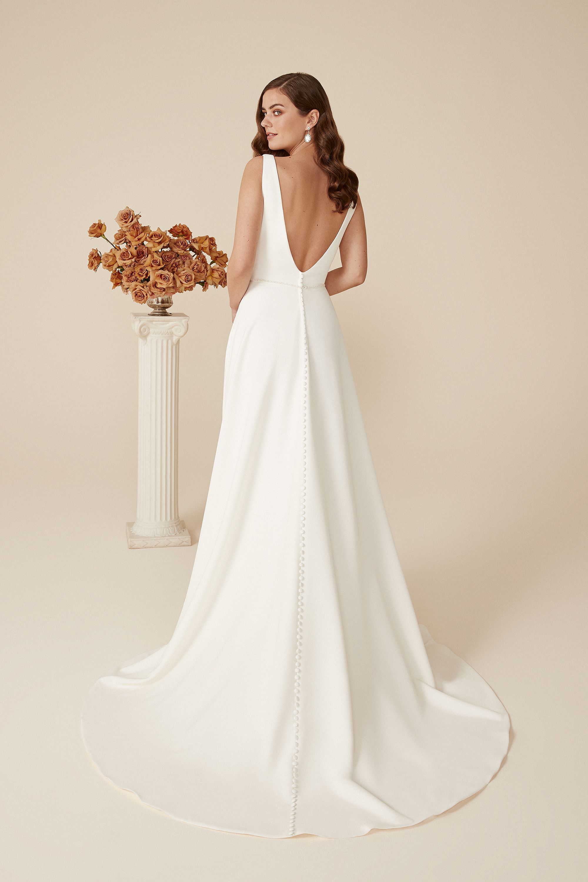 Style Drew: Sabrina Neckline Stretch Crepe A-Line Gown | Justin Alexander