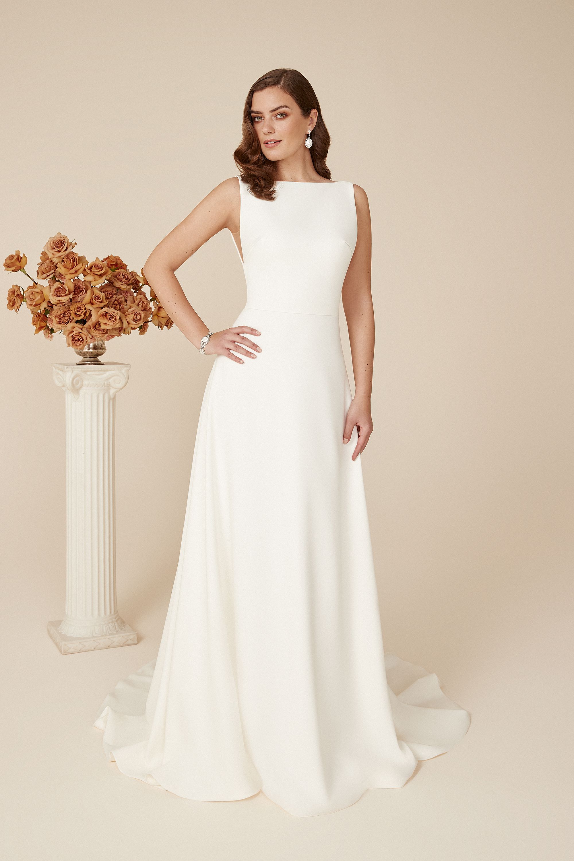 Style Drew: Sabrina Neckline Stretch Crepe A-Line Gown | Justin Alexander