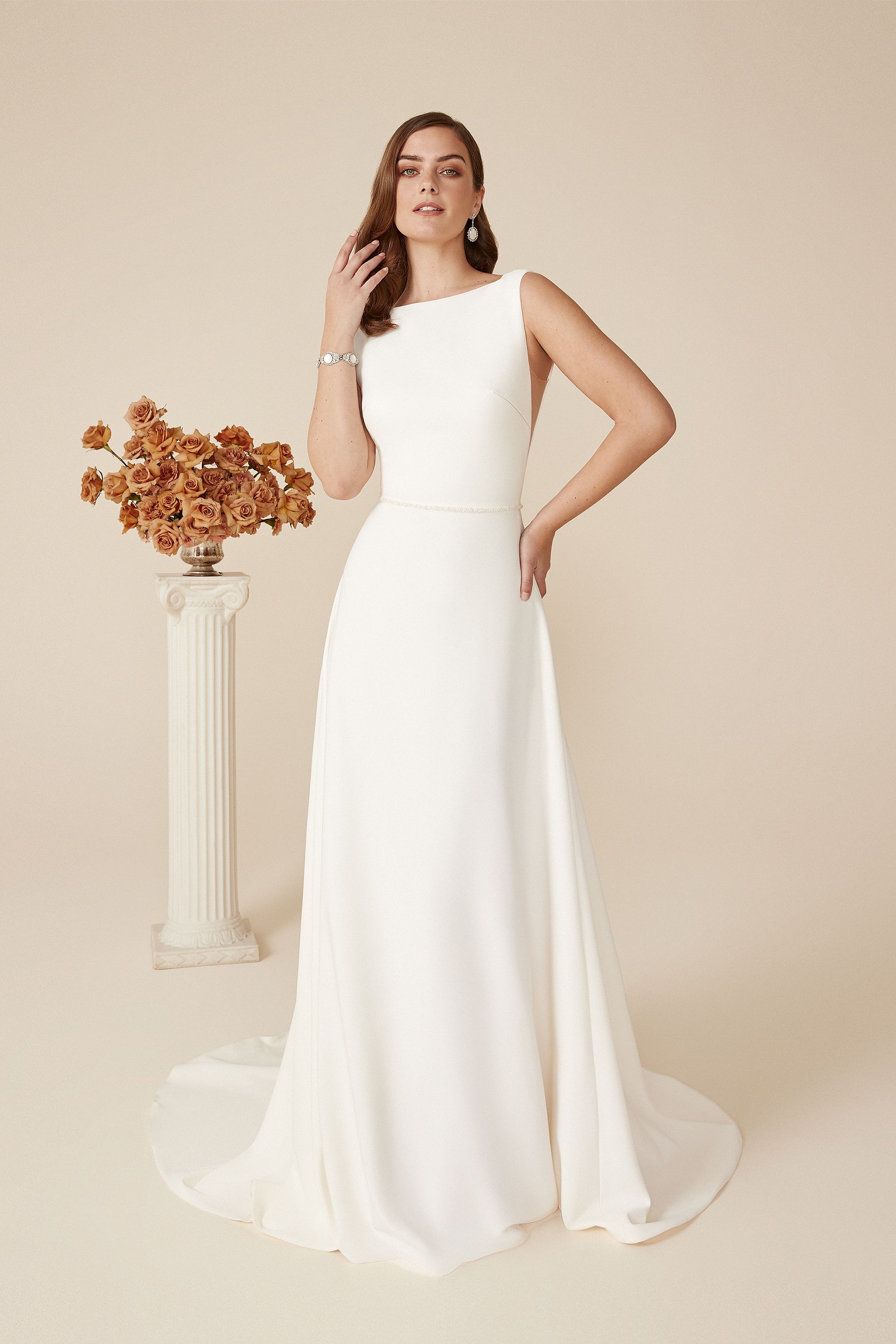 Style Drew: Sabrina Neckline Stretch Crepe A-Line Gown | Justin Alexander