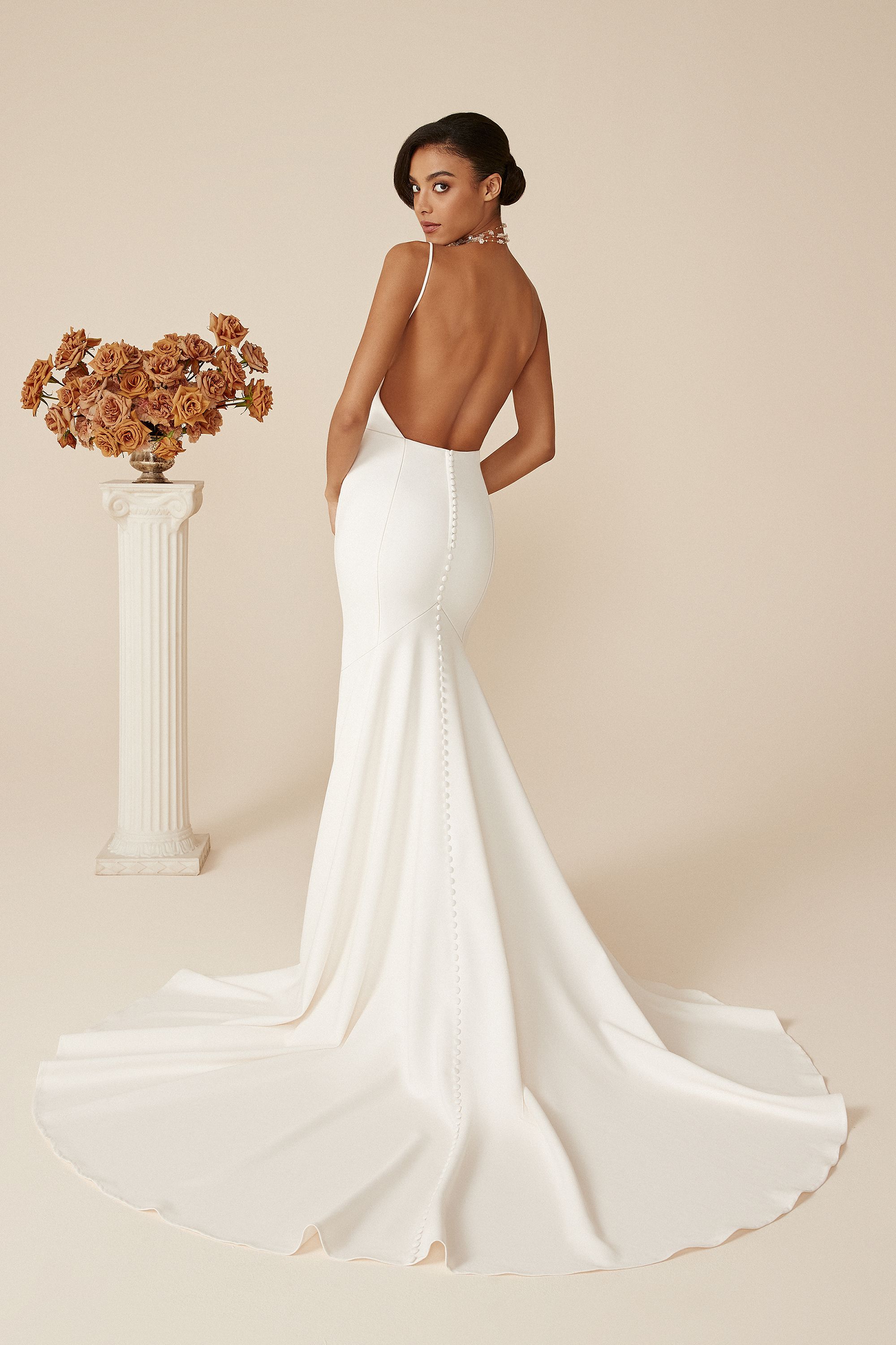 Style Declan: Square Neckline Stretch Crepe Gown with Low Back | Justin ...