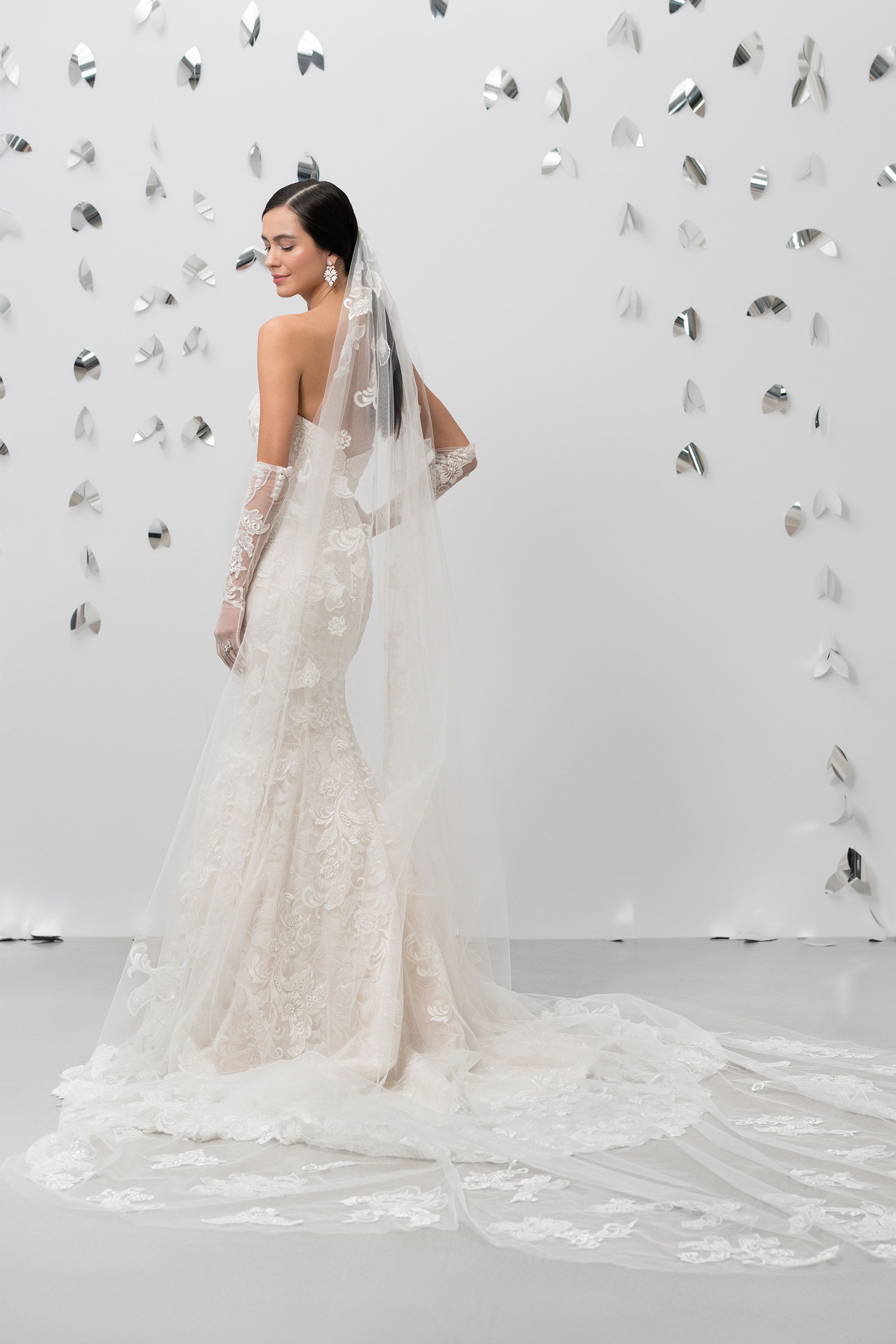 Style 99018: Allover Lace Strapless Fit and Flare Gown | Justin ...