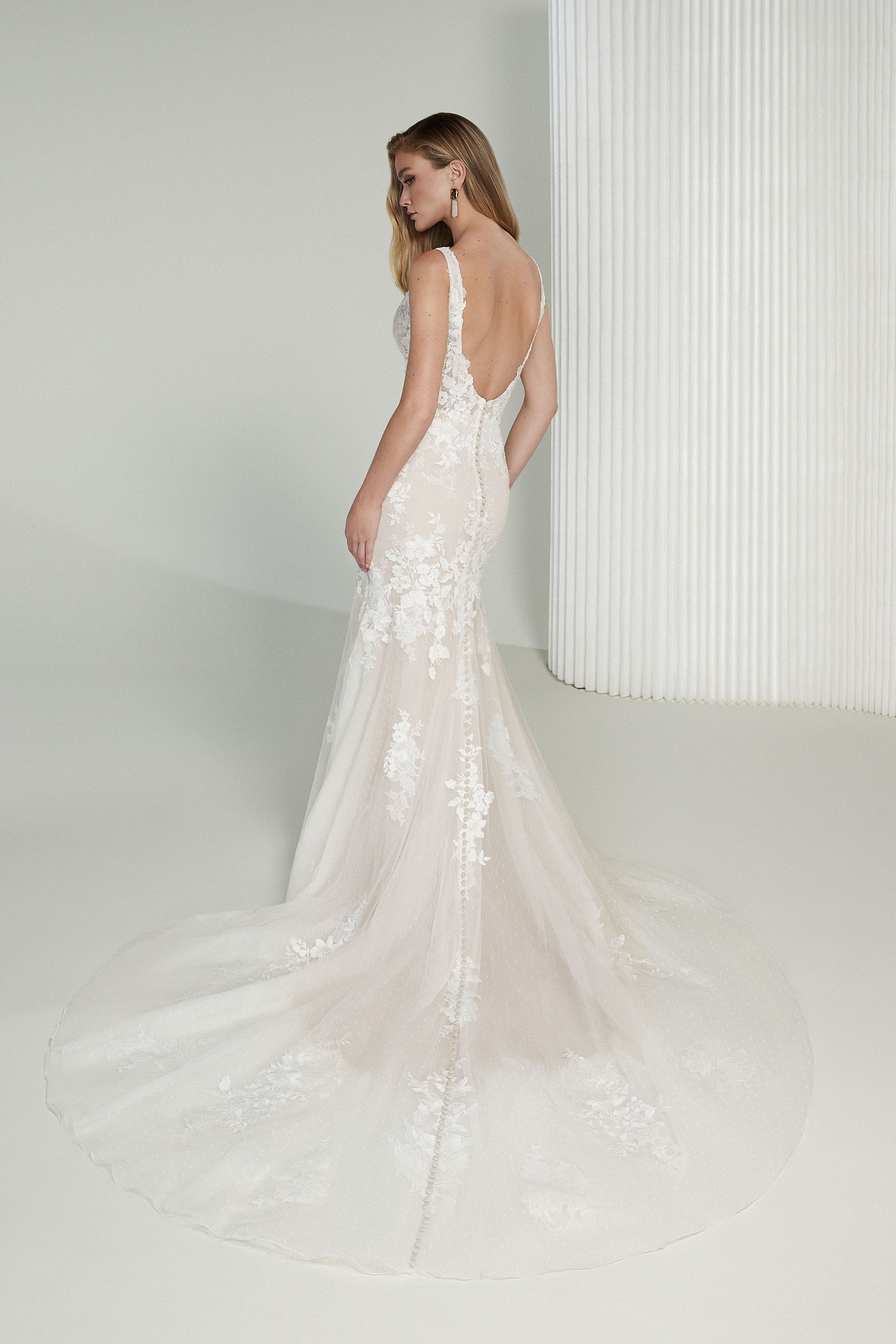 Style JANE: Lace Fit and Flare Wedding Gown with Plunging V-Neck and ...