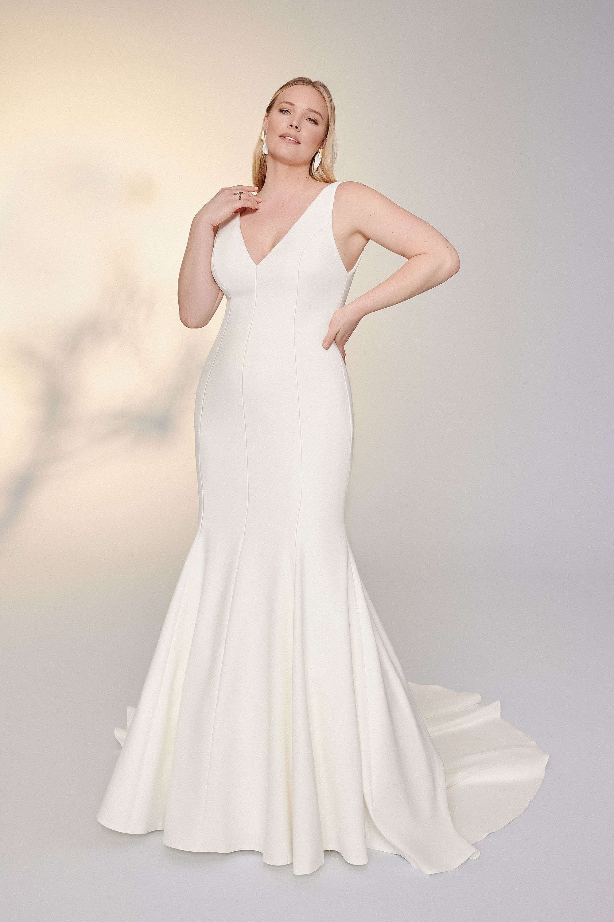 Style RIPLEY PS: Double Crepe Plus Size Fit and Flare Gown with V ...
