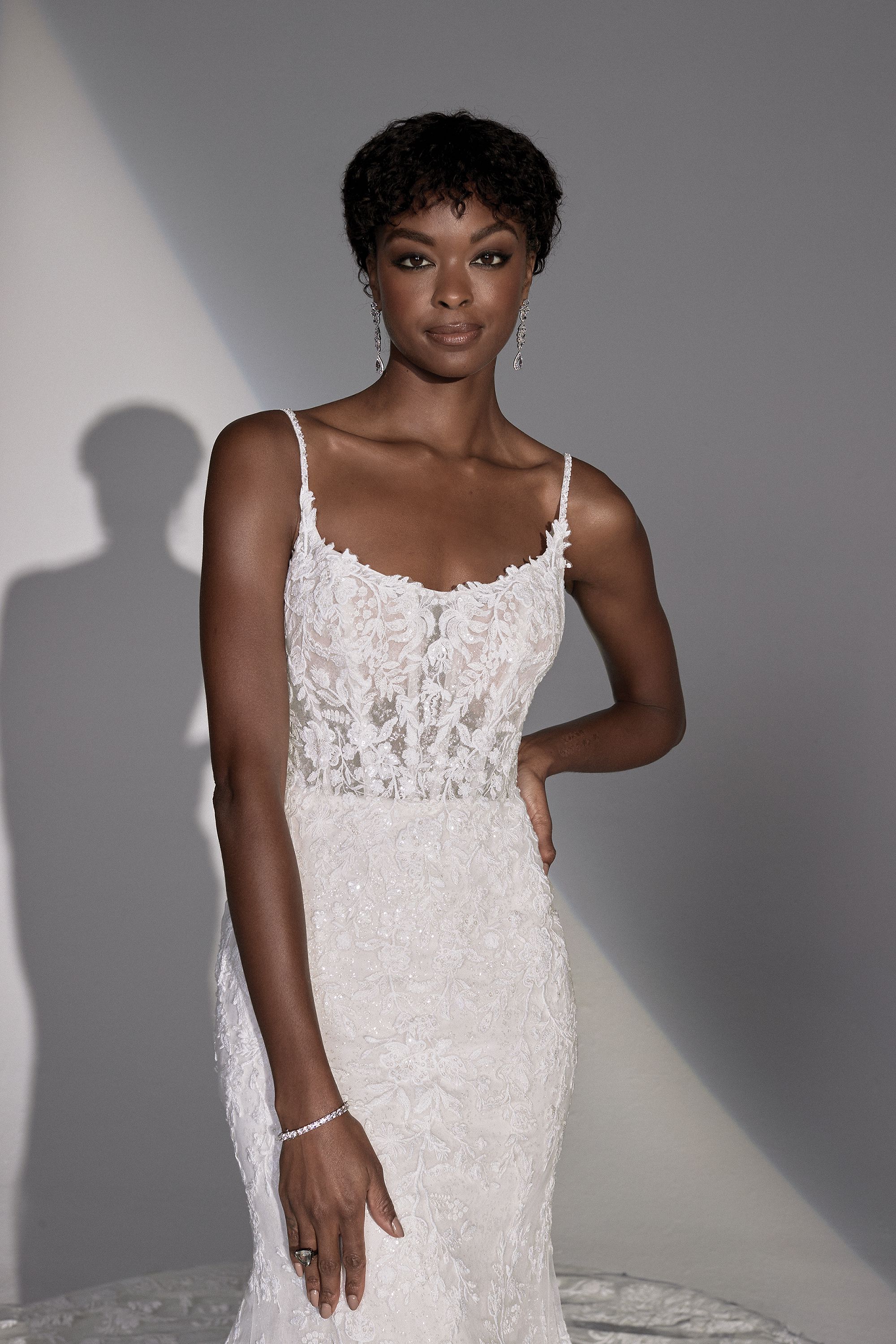 Style EDNA: Scoop Neck Glitter Tulle Fit and Flare Wedding Gown with ...