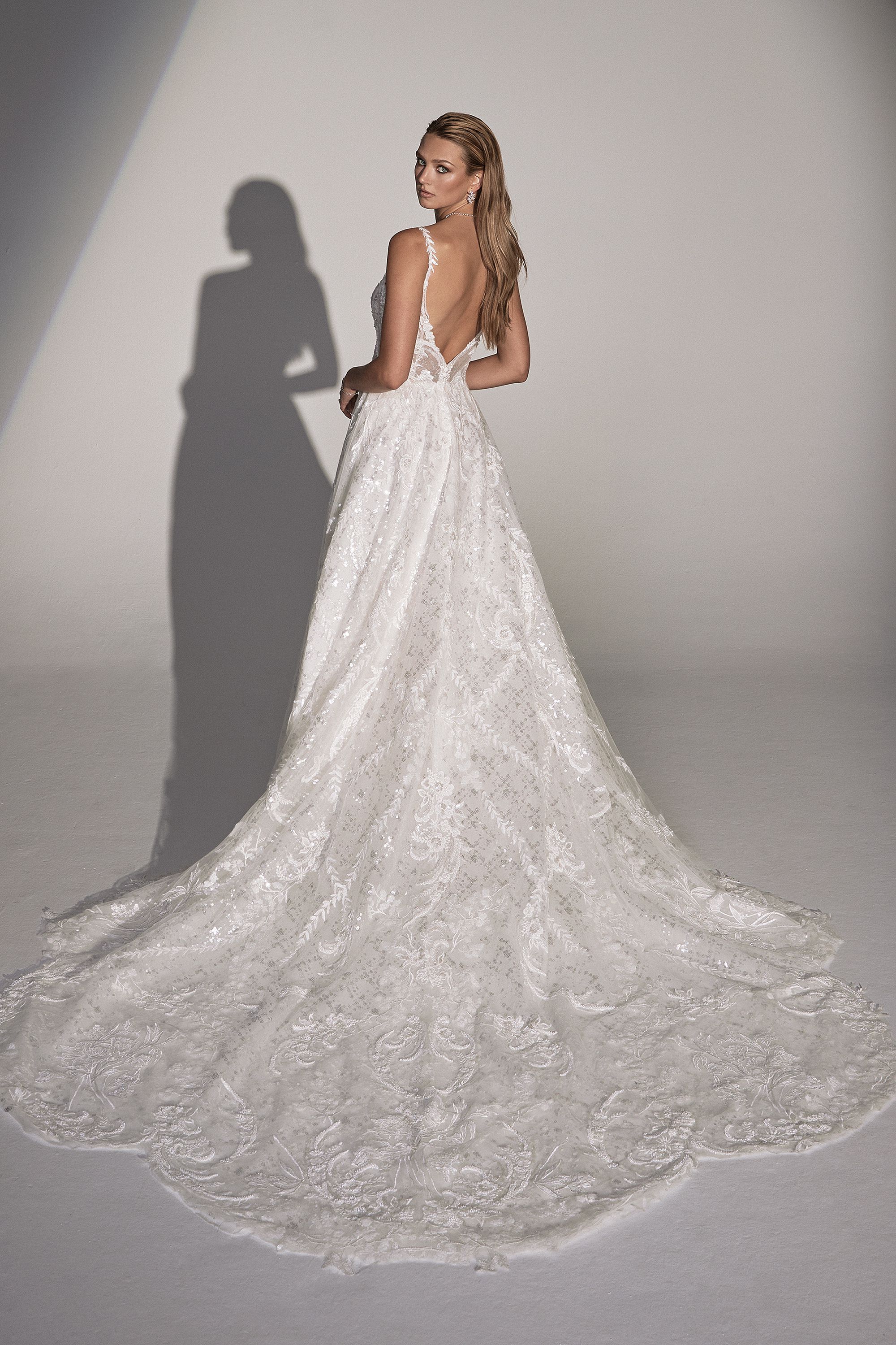 Style MARIA: Beaded Sequin Tulle A-Line Wedding Gown with Petal Shaped ...