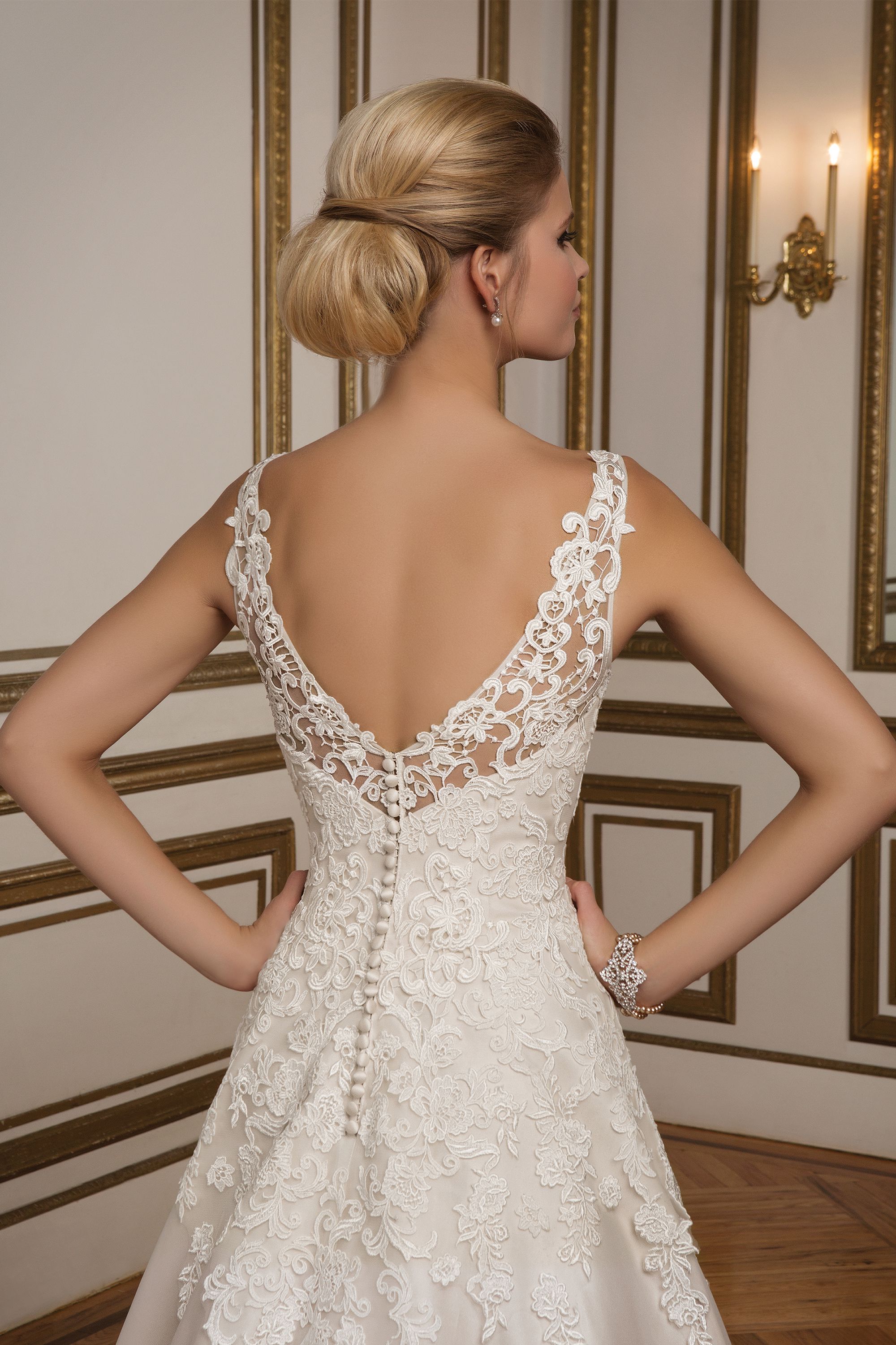 Style 8835: Lace and Organza Sabrina Neckline A-Line Bridal Gown ...