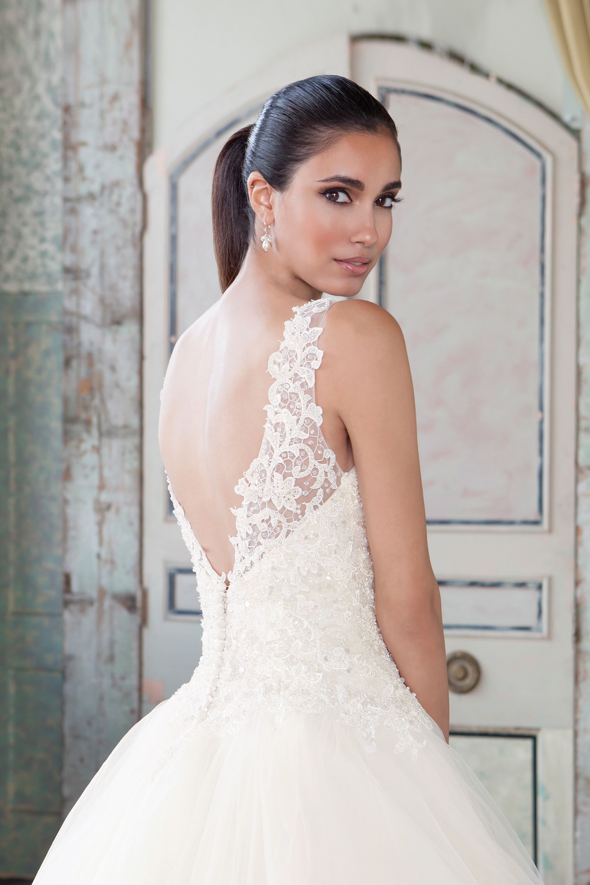 Style 9793: Beaded Venice Lace and Tulle V-Neck Ball Gown | Justin ...
