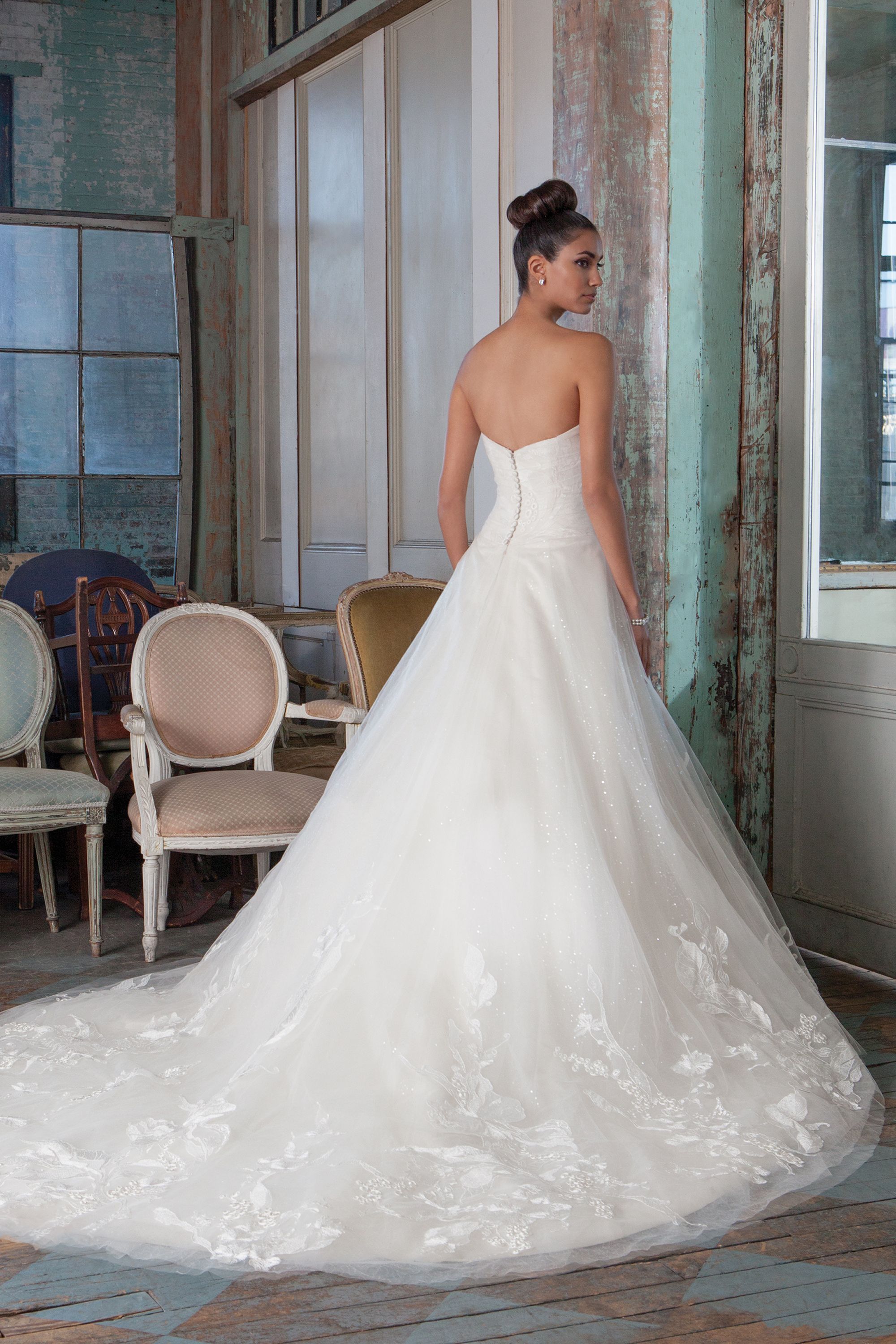 Style 9822: Embroidered Lace and Sequin Tulle Ball Gown | Justin ...