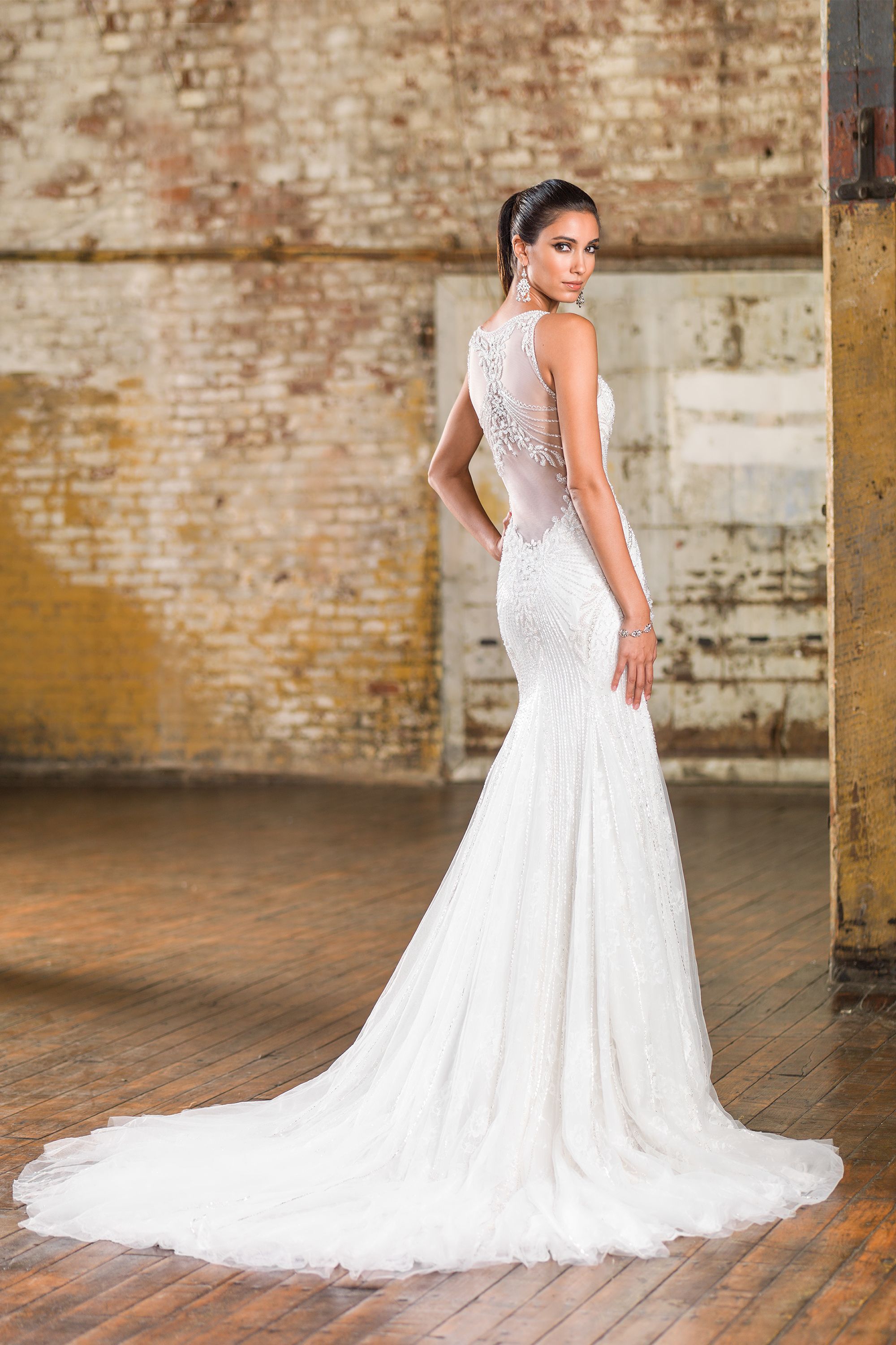 Style 9839: V-Neck Metallic Silk Fit and Flare Bridal Gown | Justin ...