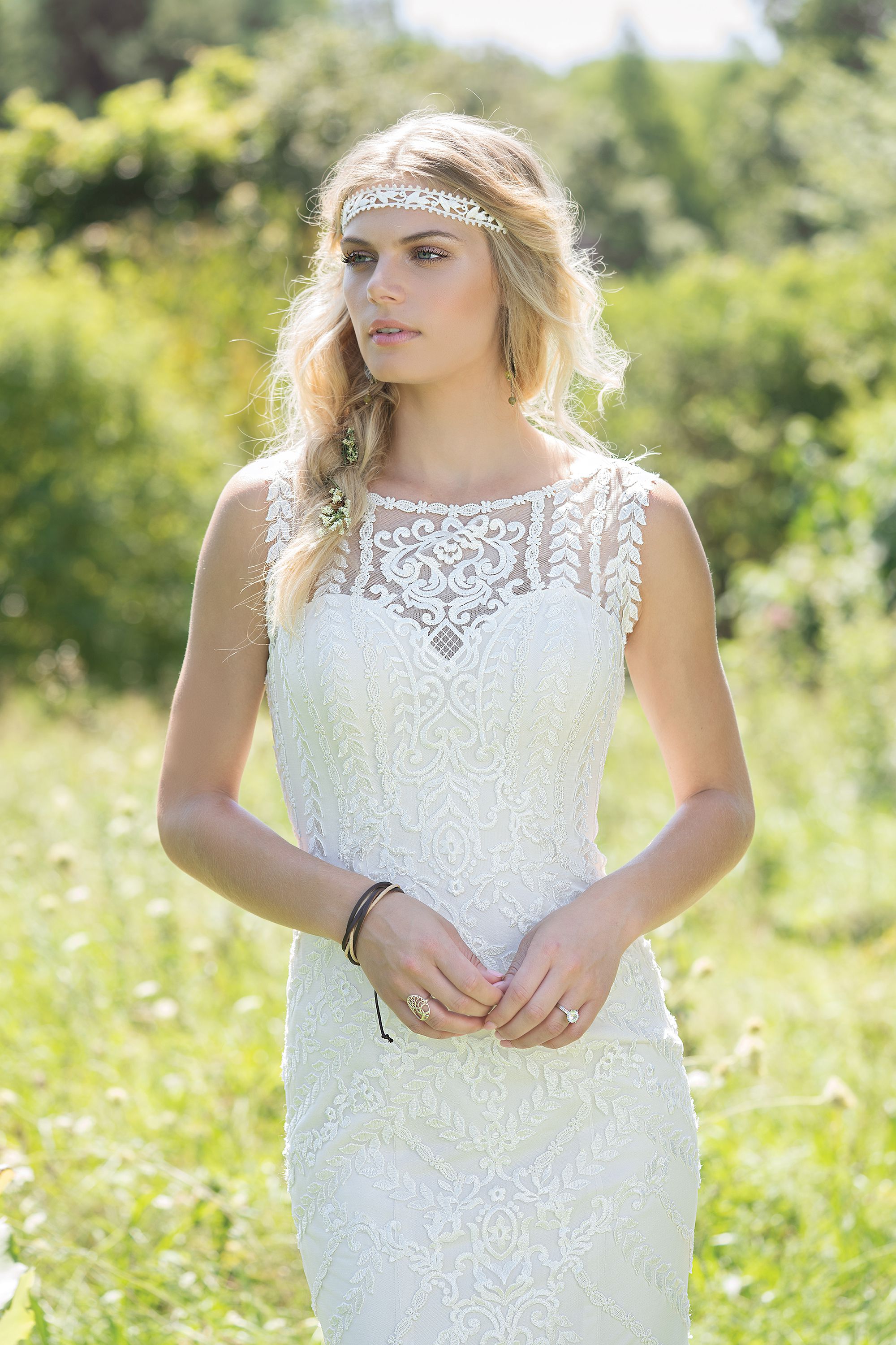 Style 6478: Fit and Flare Gown with Sabrina Neckline and Lace Trim ...