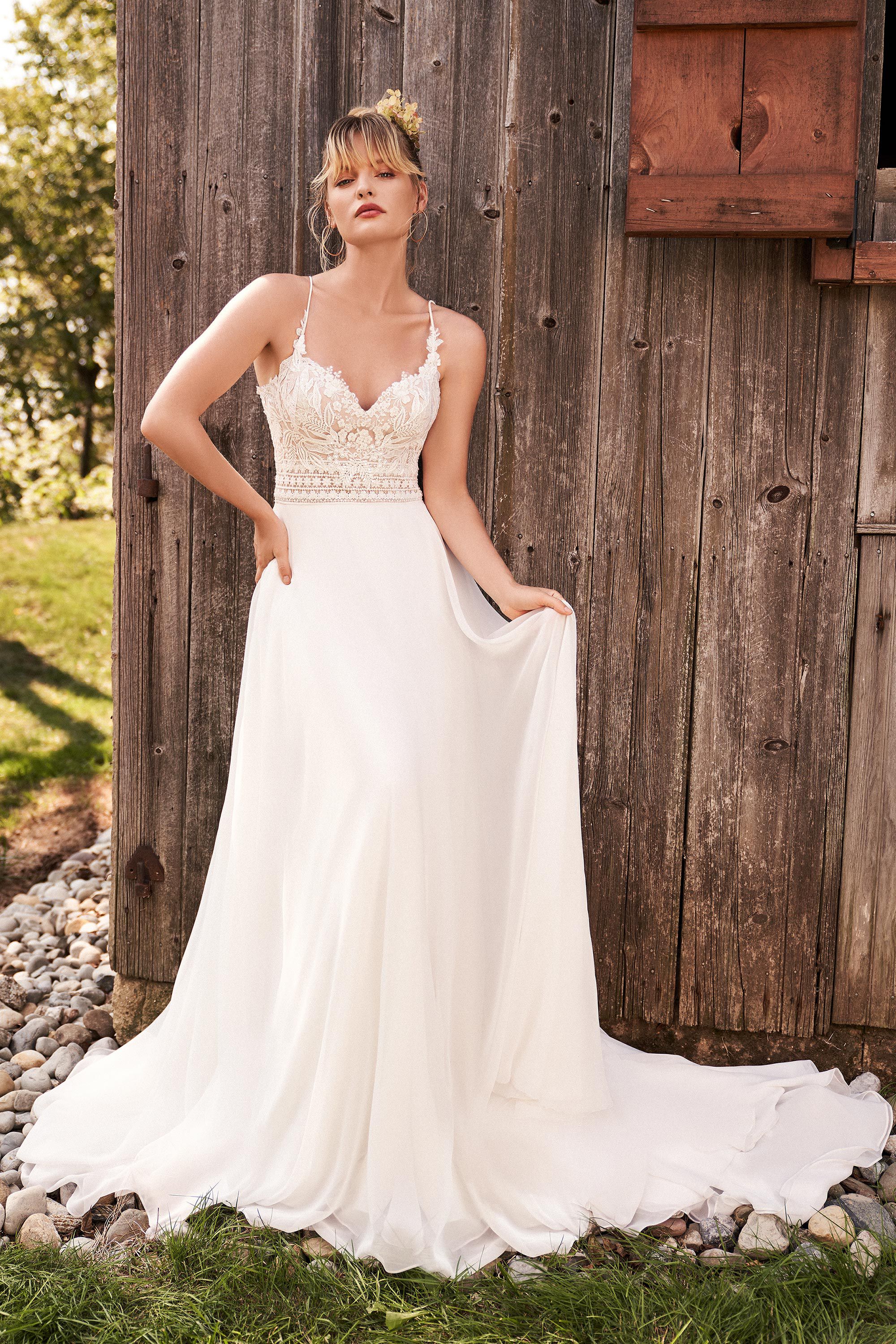 Style 66186: Spaghetti Strap Bridal Dress with Lace Bodice and Chiffon ...