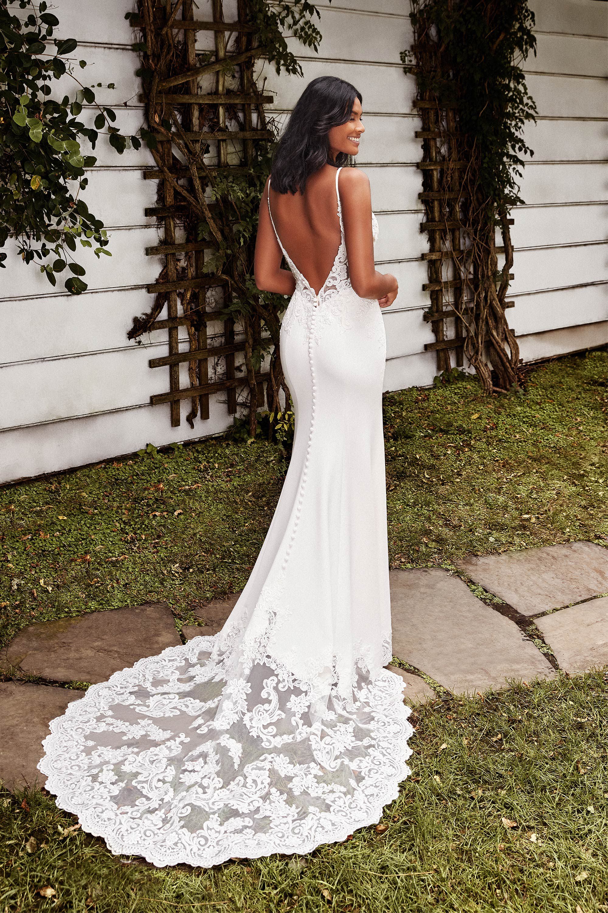 Style 44263: Low Back Stretch Crepe Fit and Flare Gown with Cutout ...