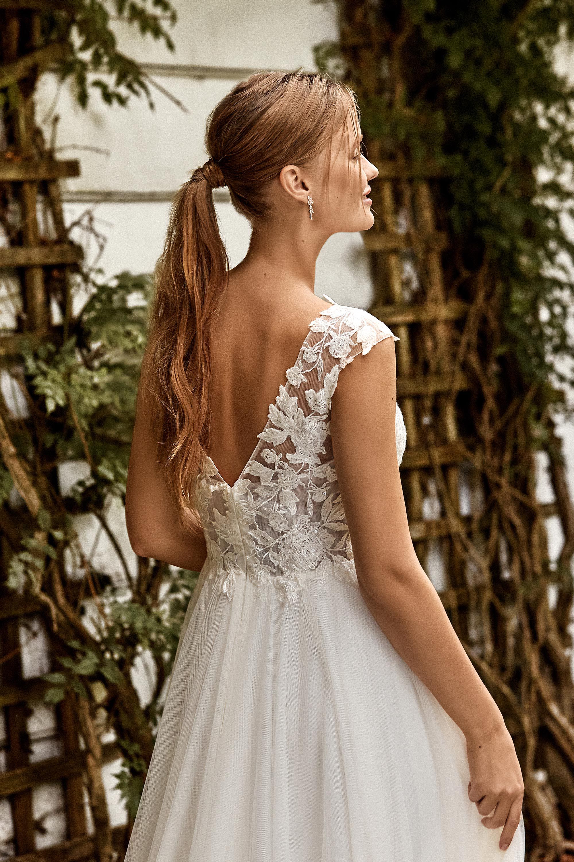 Style 44272: Sabrina Neckline A-Line Bridal Gown with Cap Sleeves and V ...