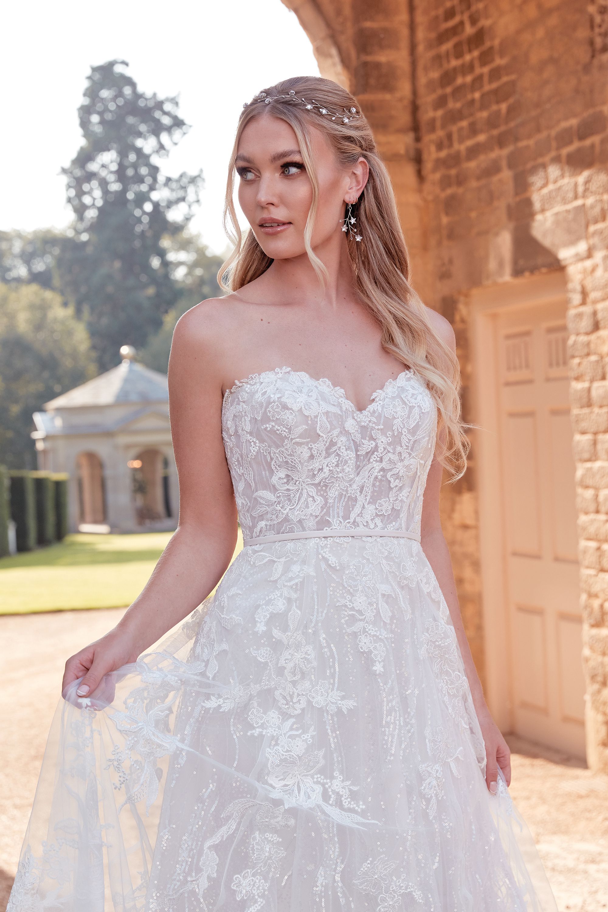 Style 44345: Strapless Sequin Tulle A-Line Gown with Sweetheart ...