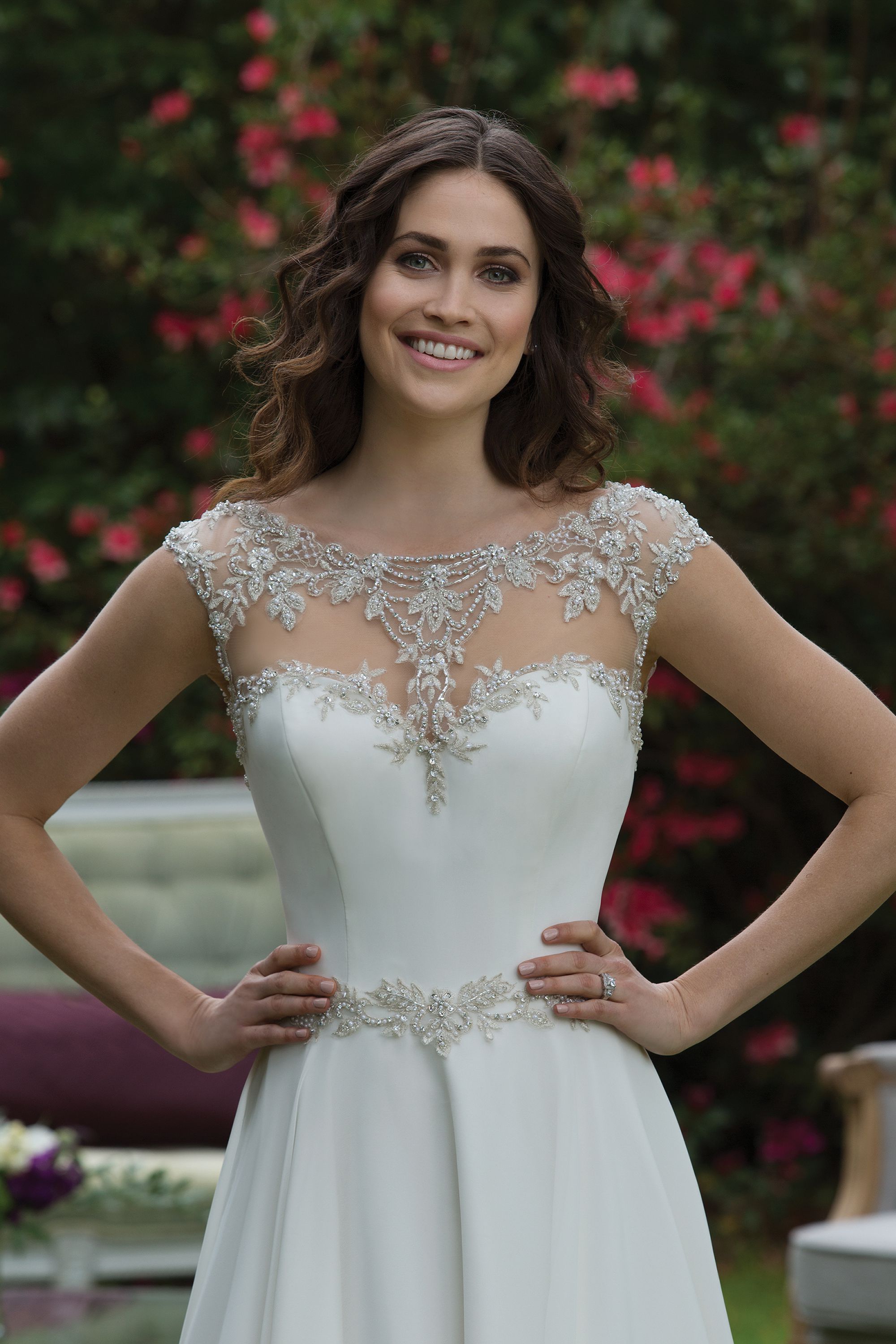 Style 3952: Chiffon Gown with Metallic Beaded Illusion Sabrina Neckline ...